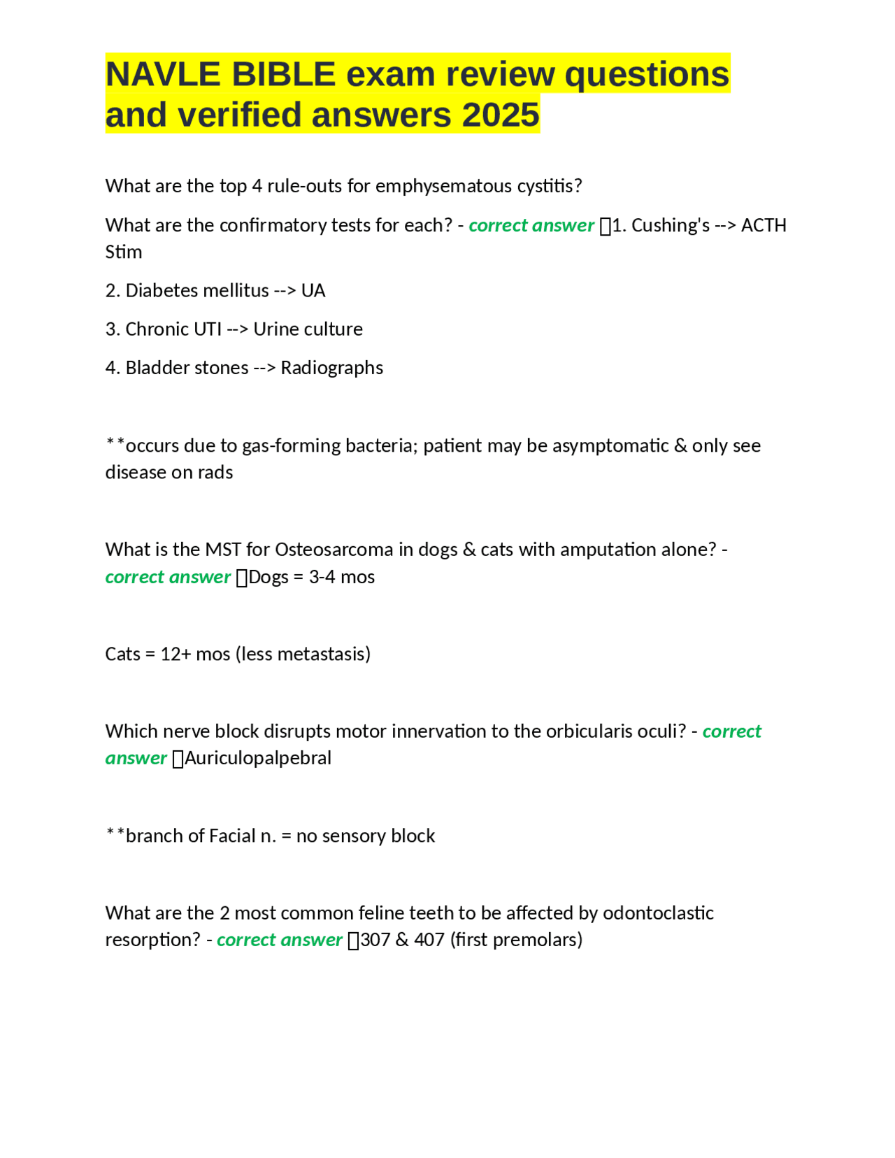 NAVLE BIBLE Exam Review Questions and Verified Answers 2025: Veterinary ...