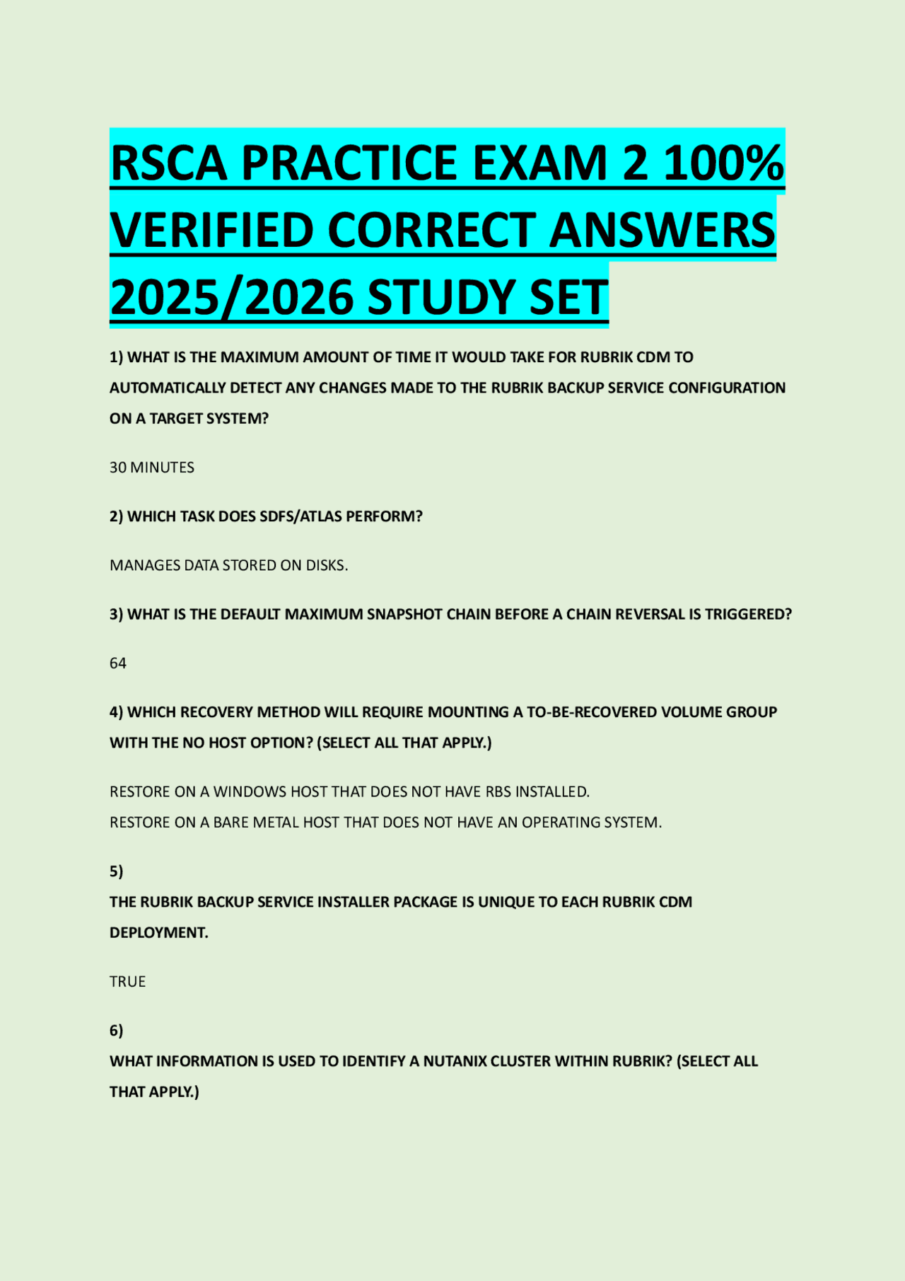RSCA PRACTICE EXAM 2 100% VERIFIED CORRECT ANSWERS 2025/2026 STUDY SET ...