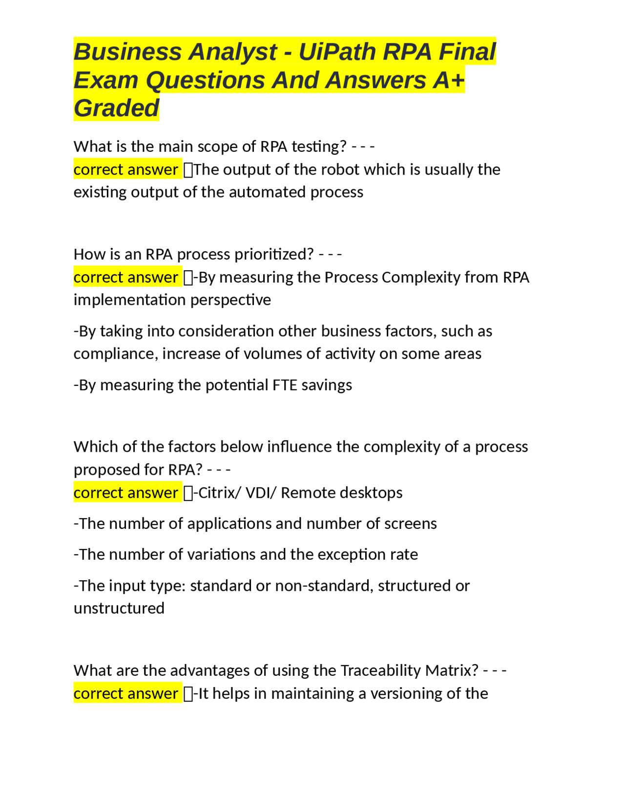 UiPath RPA Business Analyst Exam Questions and Answers | Exams Business ...