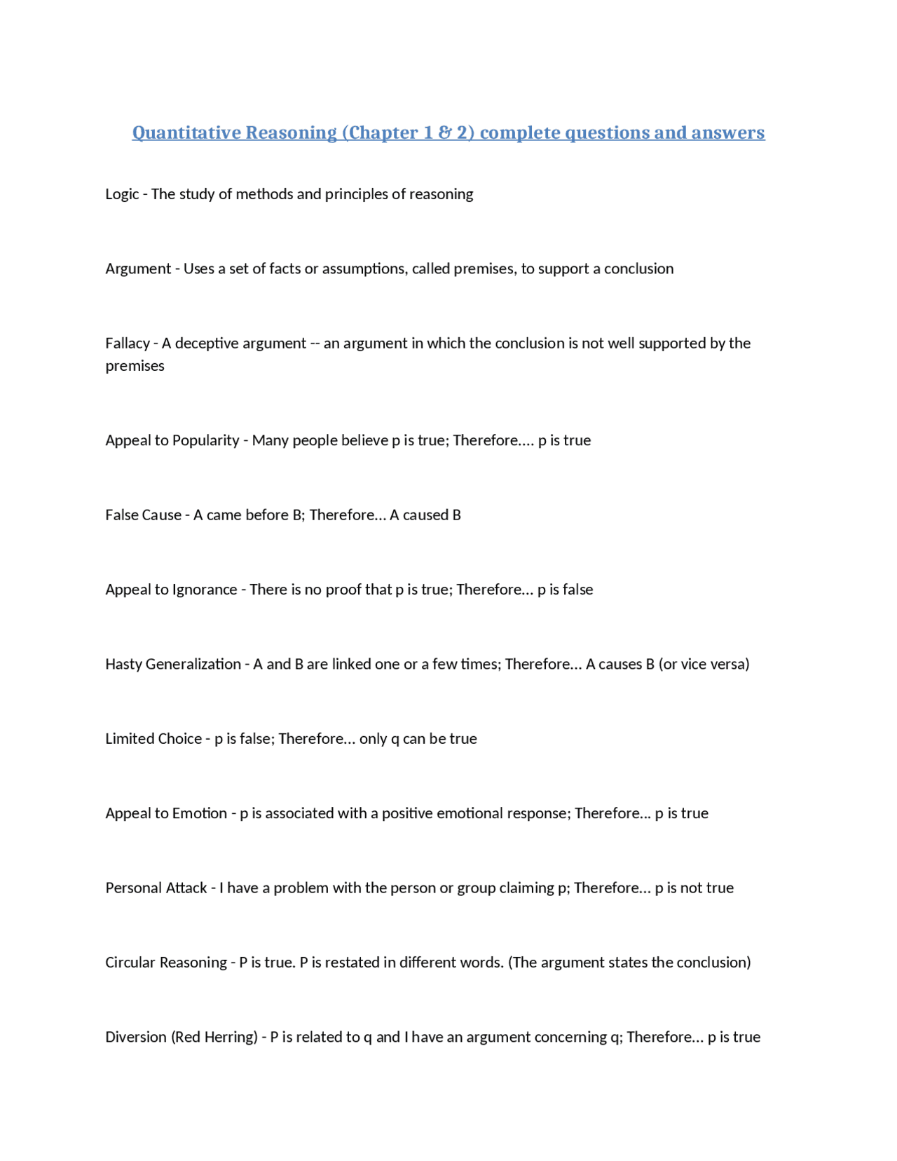 Quantitative Reasoning: Logic, Arguments, and Fallacies | Exams ...