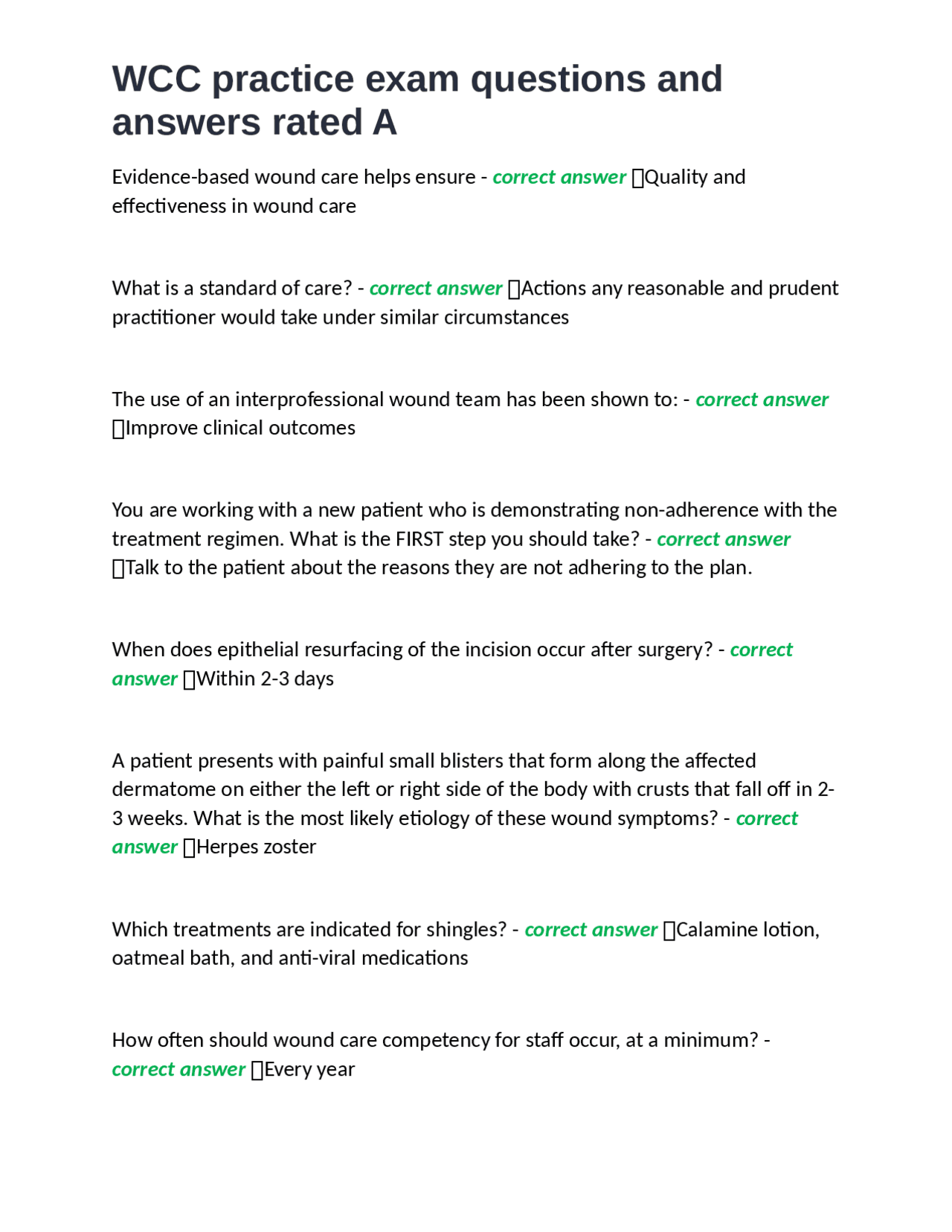 Wound Care Certification (WCC) Practice Exam Questions and Answers | Exams Nursing | Docsity