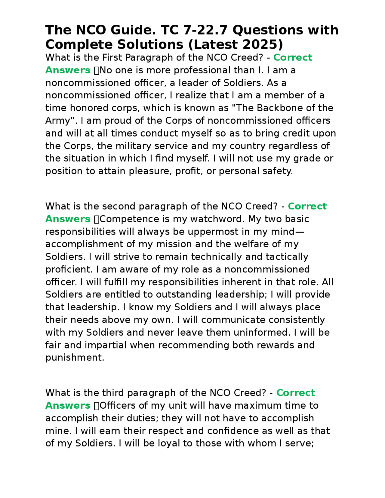 NCO Guide: TC 7-22.7 Questions and Answers (Latest 2025) | Exams ...