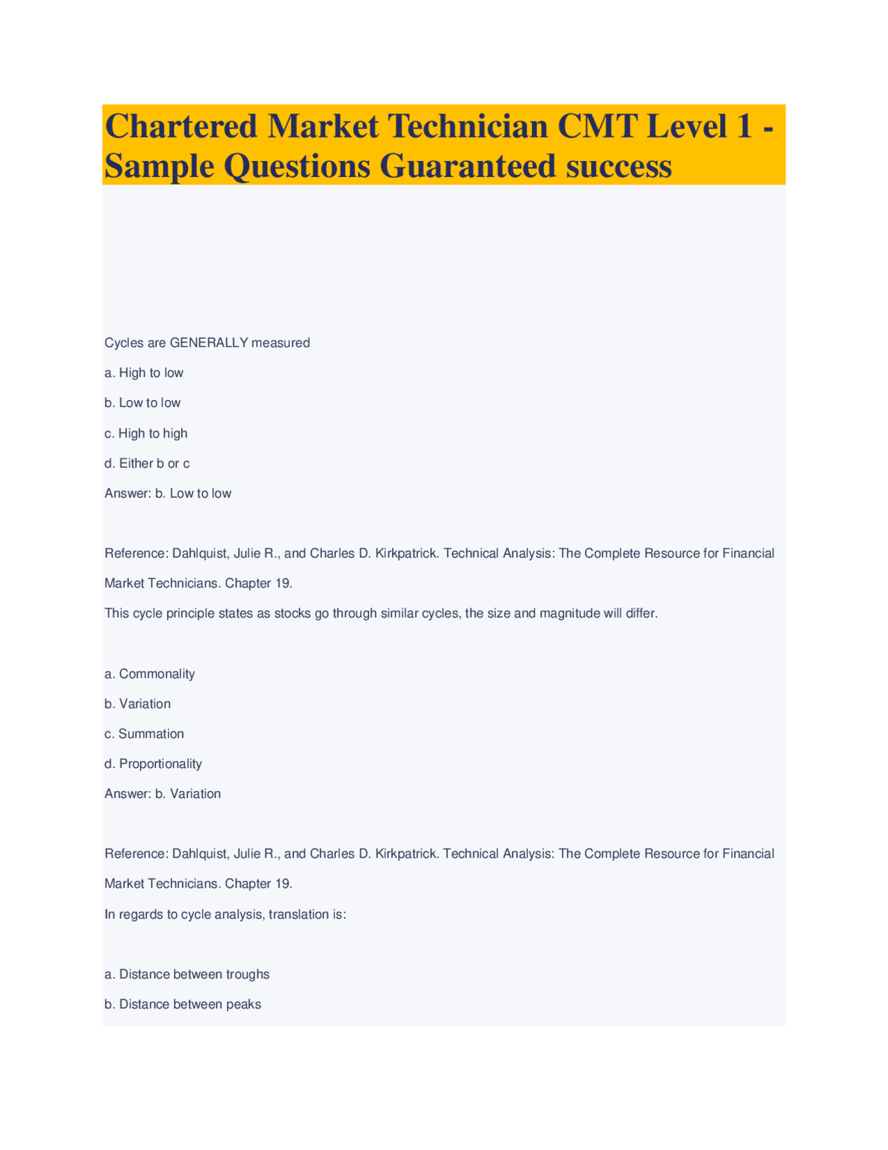 Chartered Market Technician (CMT) Level 1 Sample Questions | Exams ...