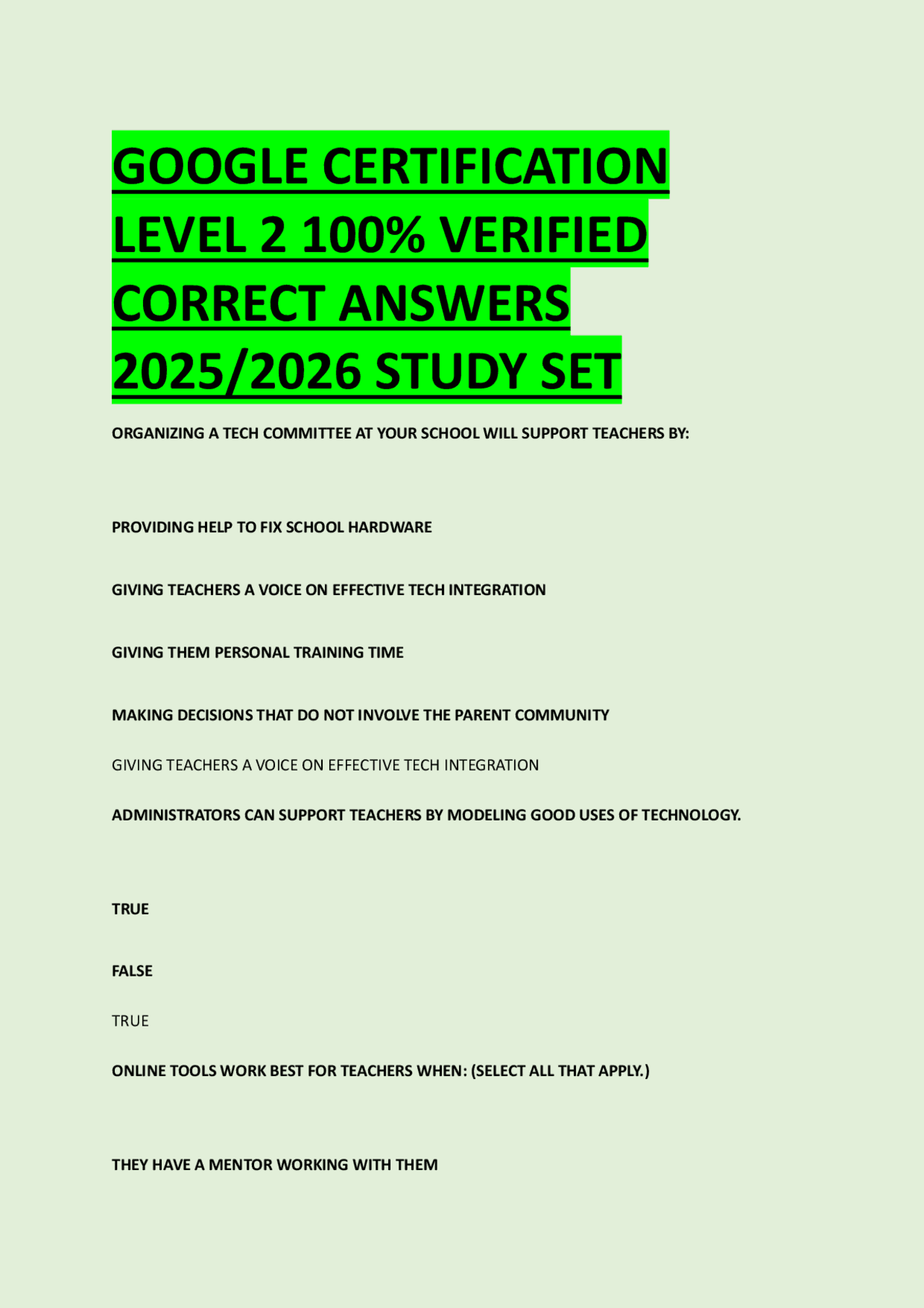 GOOGLE CERTIFICATION LEVEL 2 100% VERIFIED CORRECT ANSWERS 2025/2026 STUDY SET | Exams ...