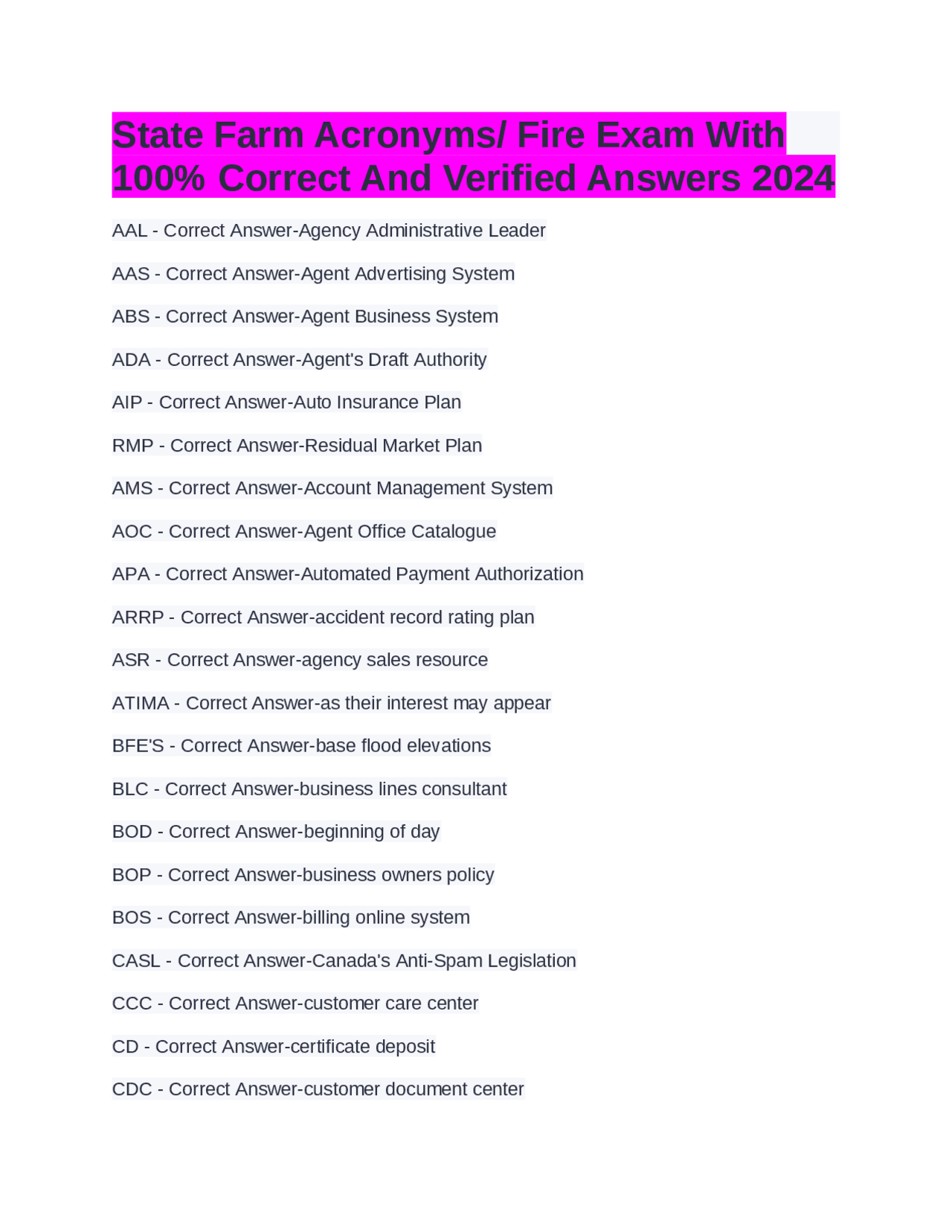 State Farm Insurance Acronyms and Key Concepts: A Glossary for Students ...