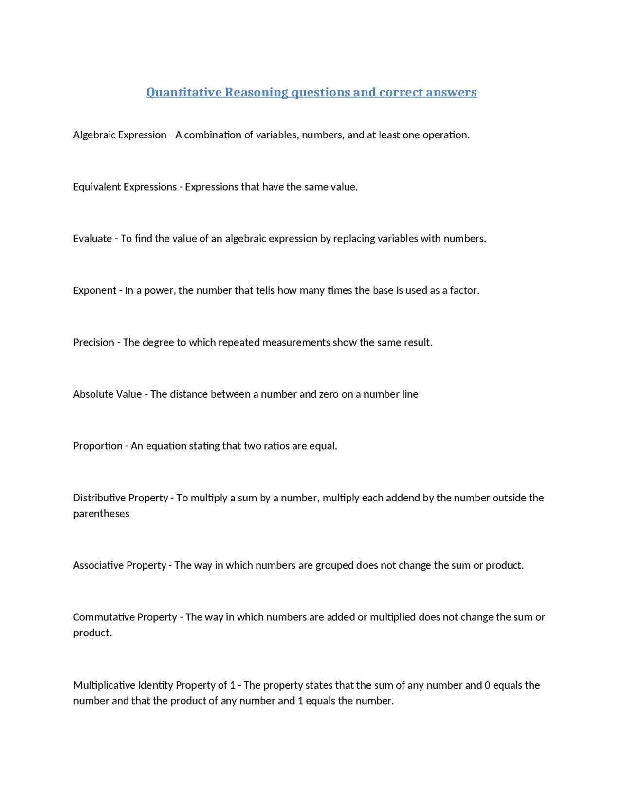 Quantitative Reasoning: Definitions and Explanations | Exams Advanced ...