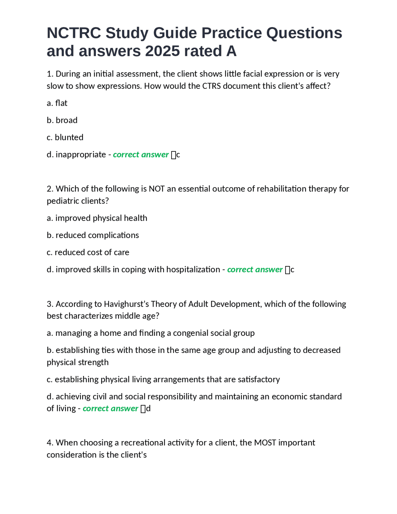 NCTRC Study Guide Practice Questions and answers 2025 rated A | Exams ...
