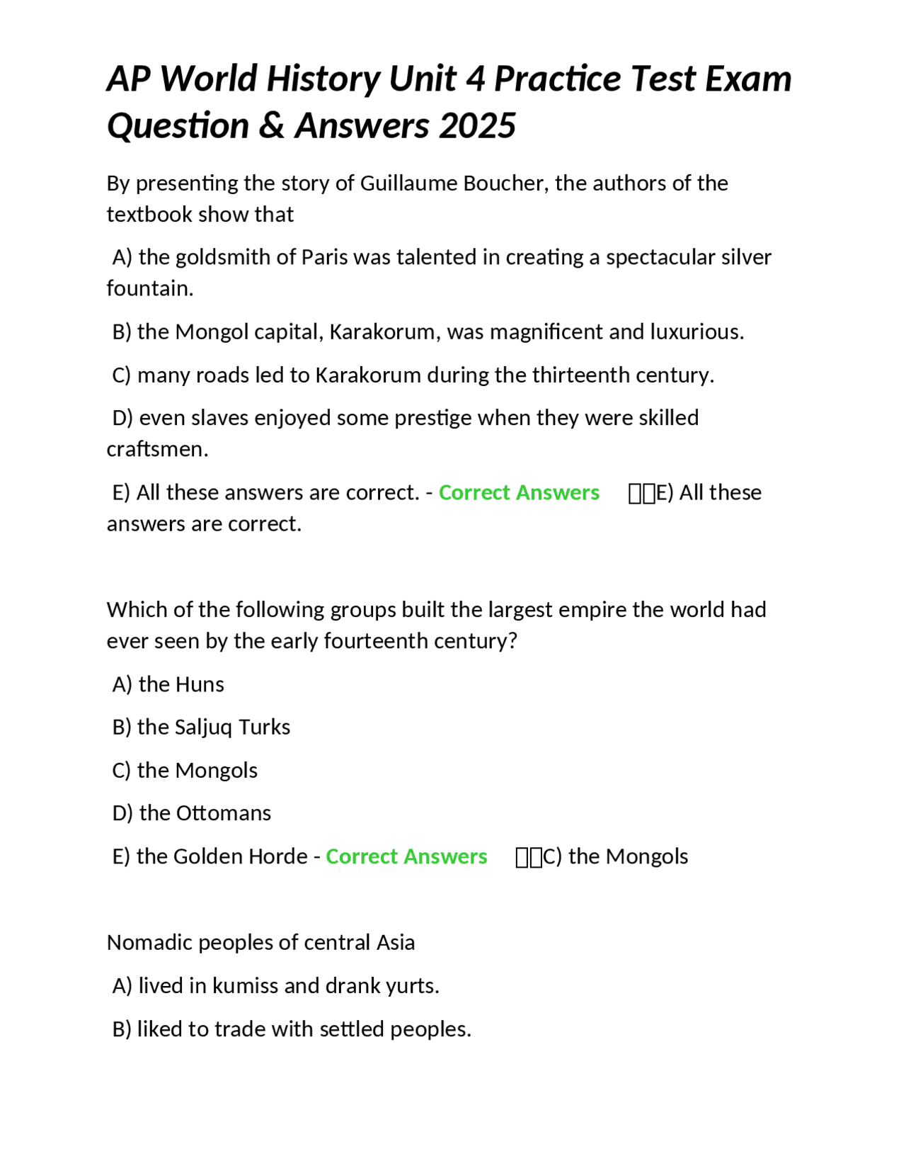 AP World History Unit 4 Practice Test Exam Question & Answers 2025 ...