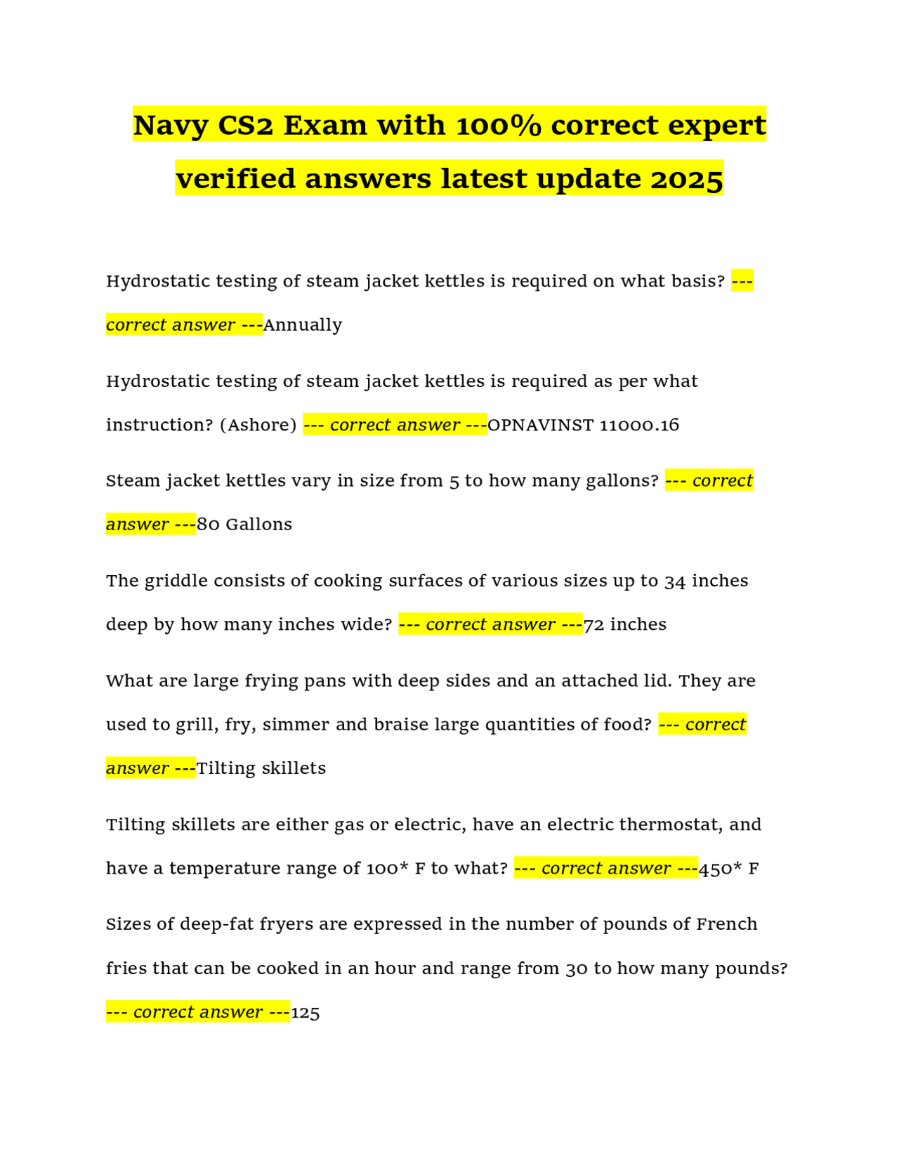 Navy CS2 Exam: Food Service Equipment and Decontamination | Exams ...