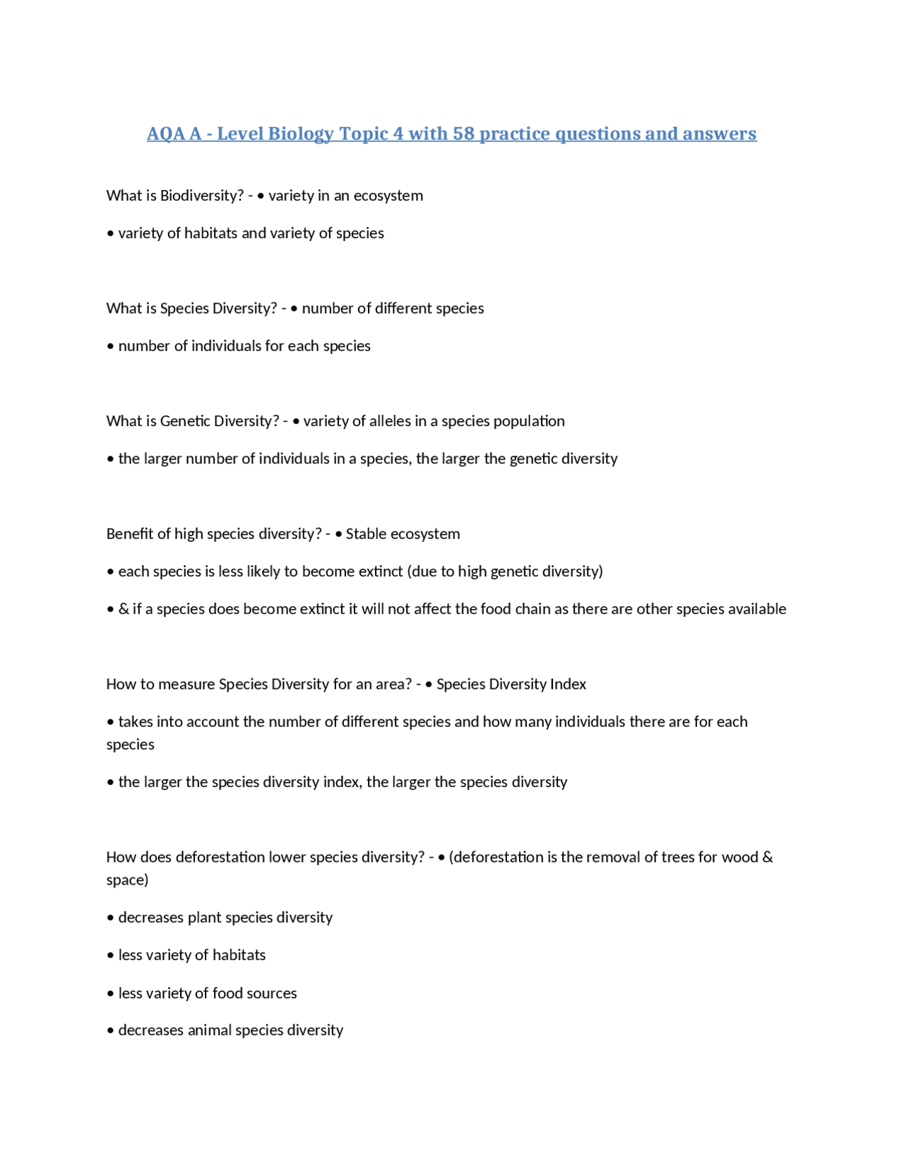 AQA A-Level Biology Topic 4: Biodiversity, Classification, and ...