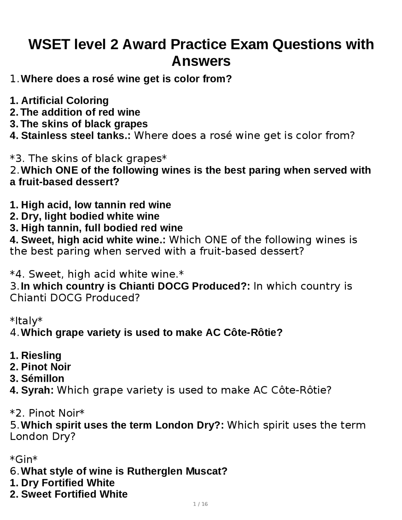 WSET level 2 Award Practice Exam Questions with Answers | Exams ...