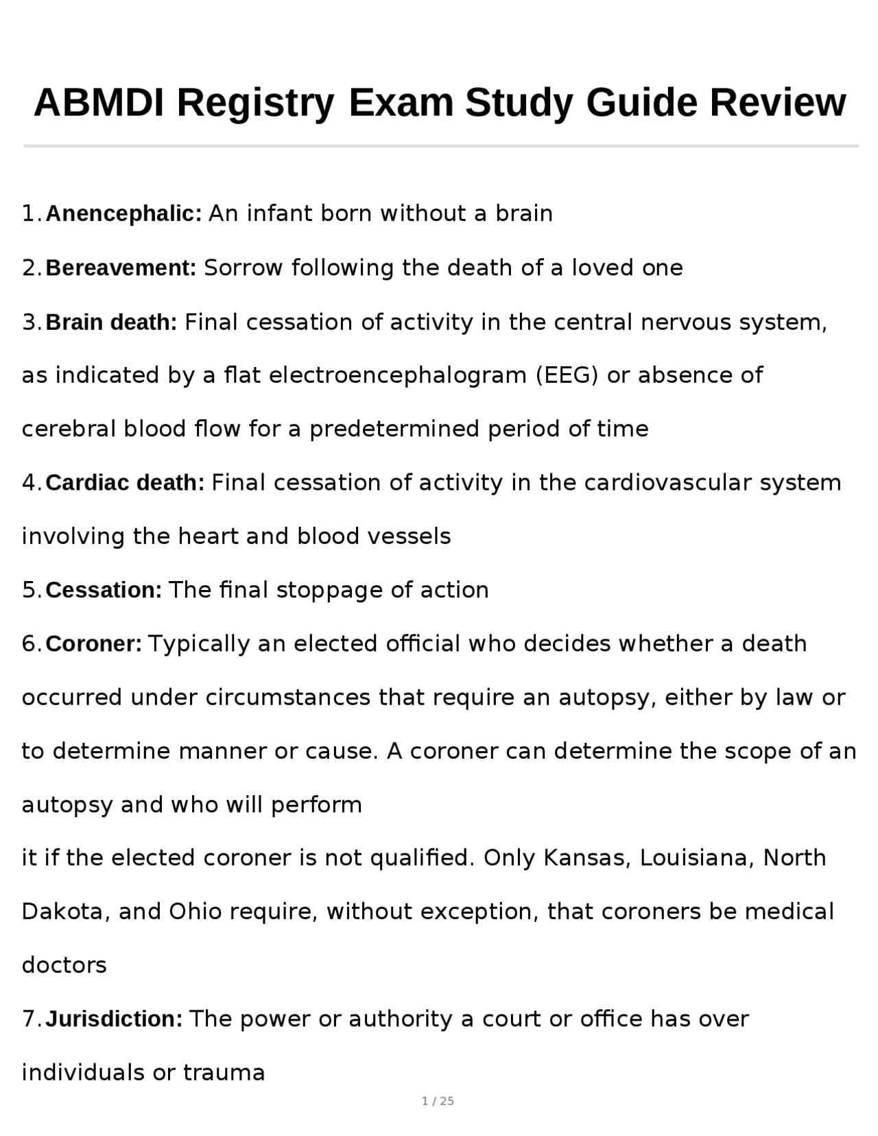 ABMDI Registry Exam Study Guide Review: Glossary of Terms for Death ...