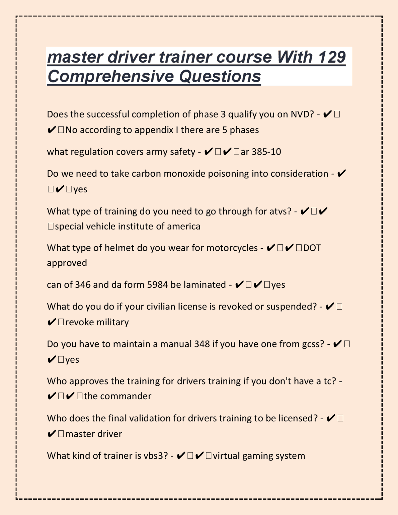 Master Driver Trainer Course: Comprehensive Questions and Answers ...