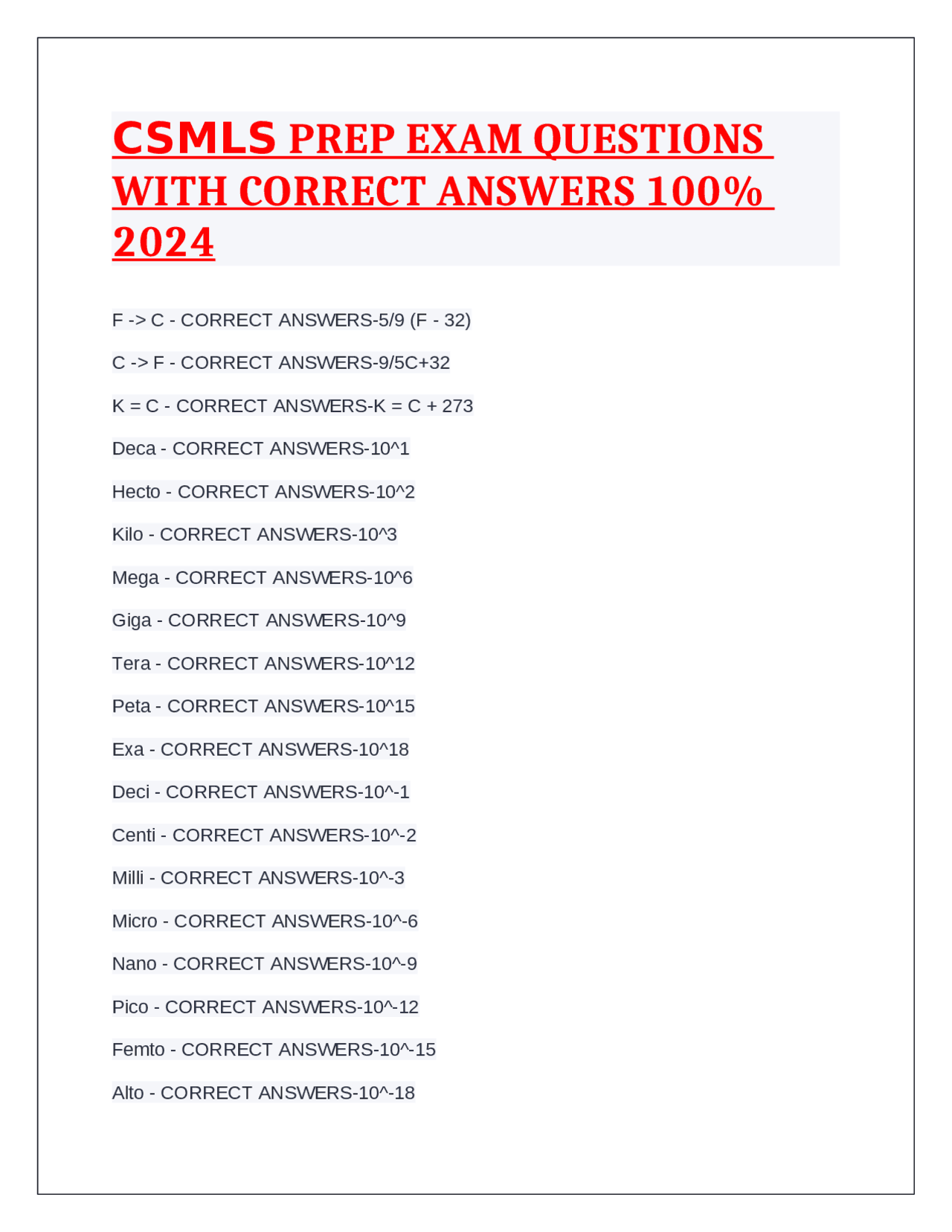 CSMLS Exam Prep: Questions and Answers for Medical Laboratory Science ...