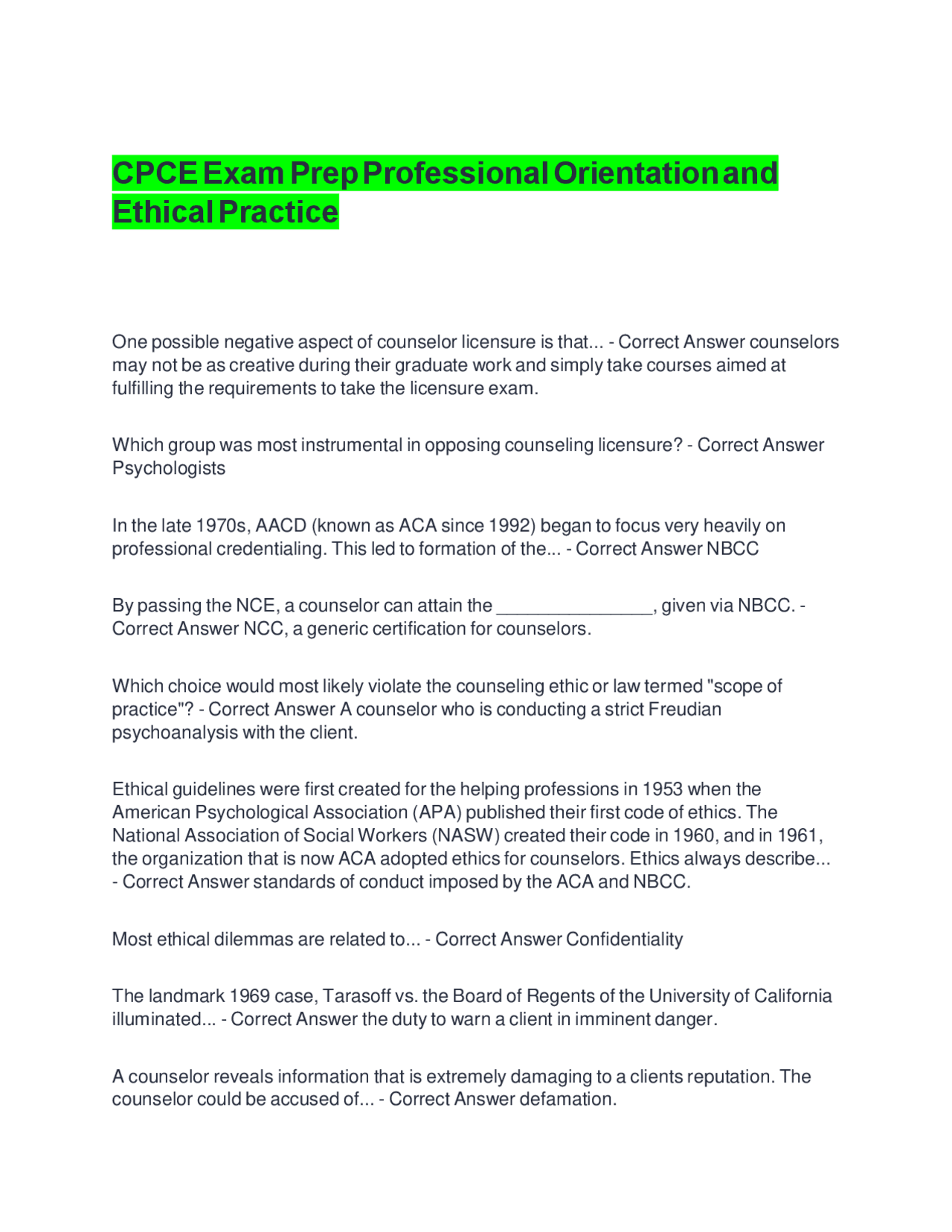 CPCE Exam Prep: Professional Orientation and Ethical Practice | Exams ...