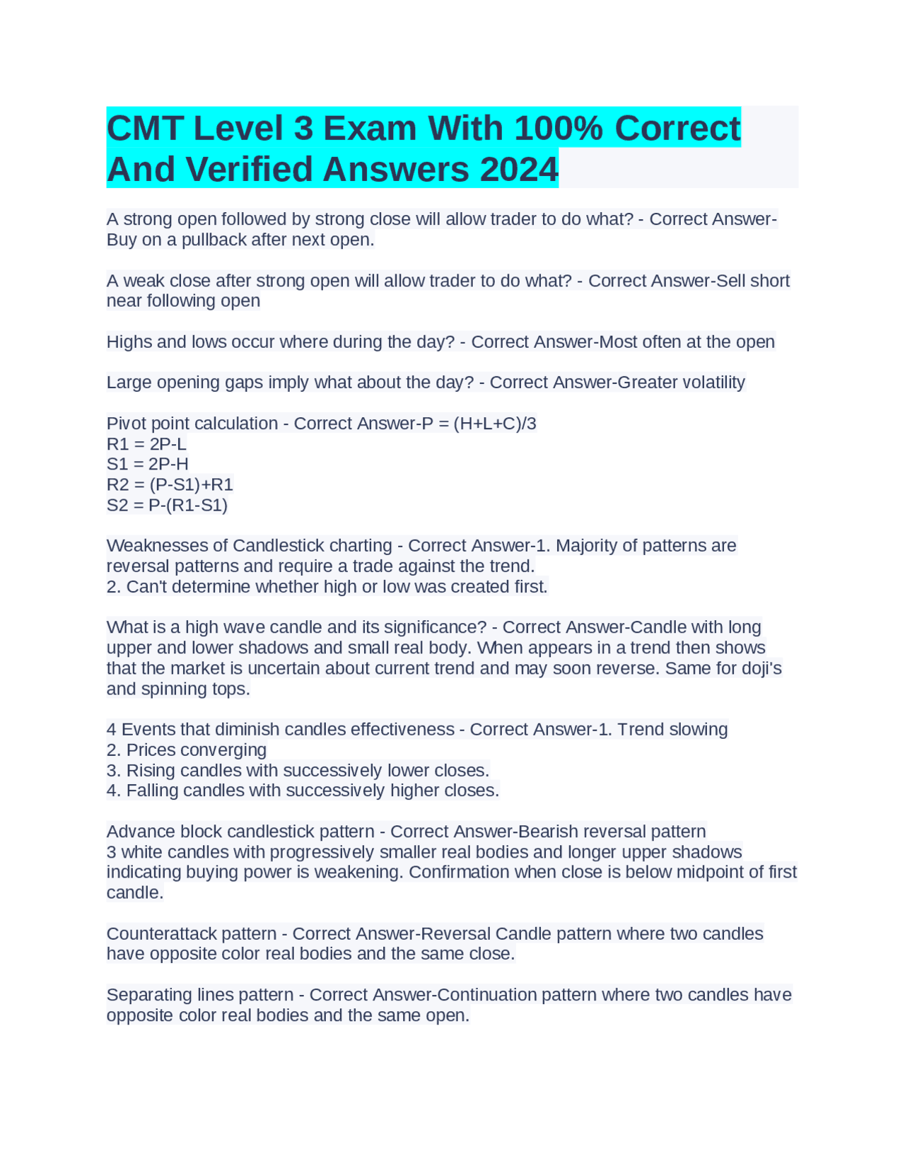 CMT Level 3 Exam Questions and Answers: Trading Strategies and Market ...