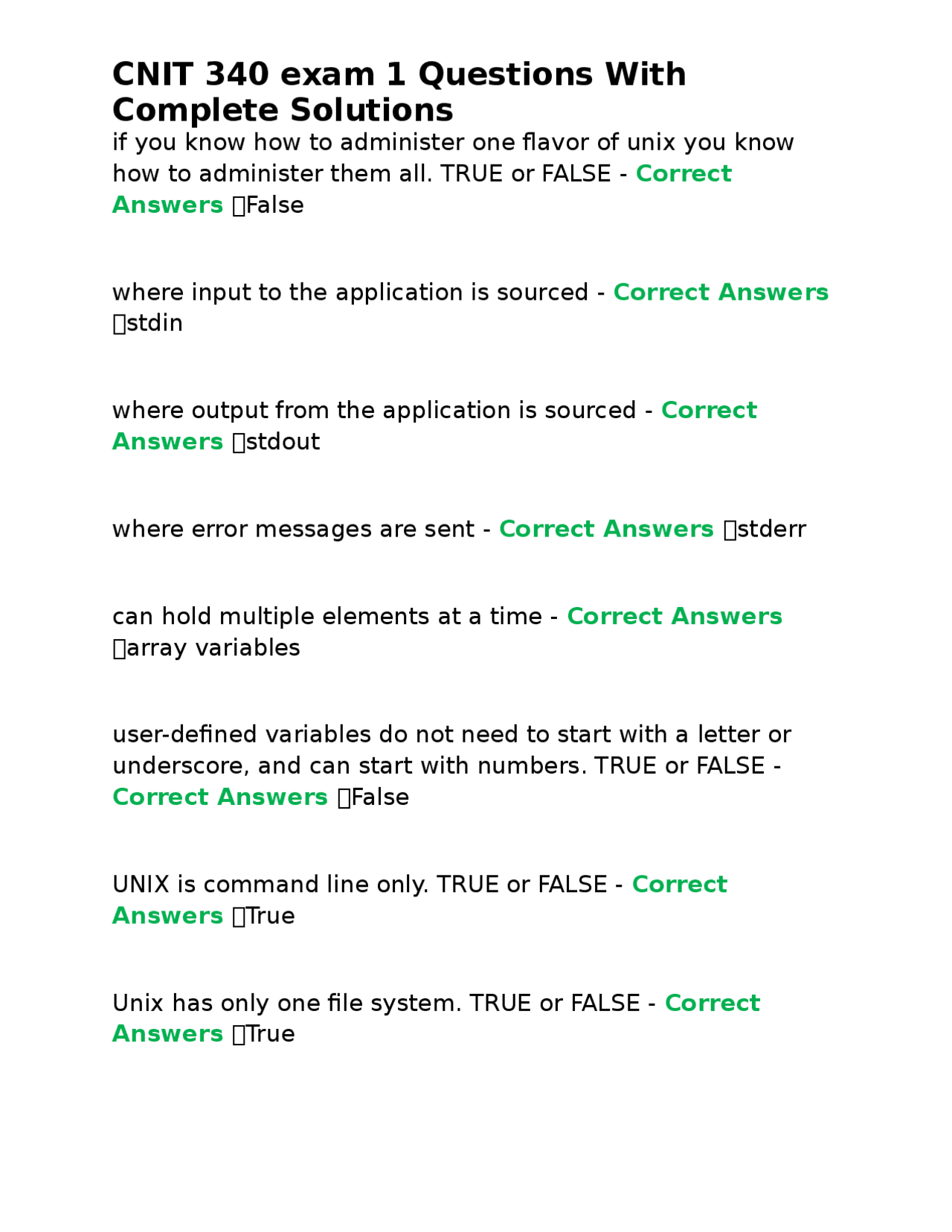 CNIT 340 Exam 1 Questions and Answers: Comprehensive Guide to Unix Administration | Exams ...