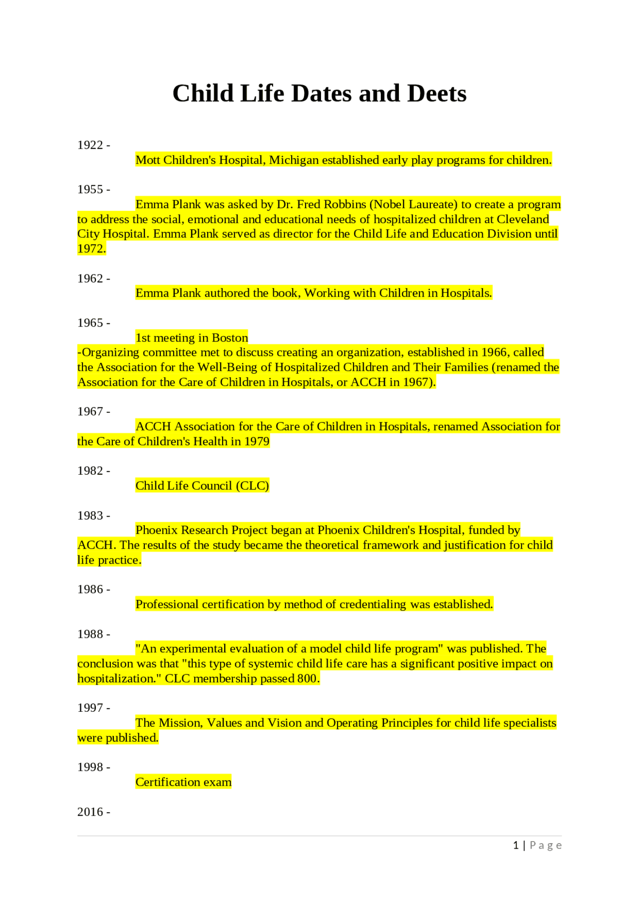 Child Life: History, Programs, and Research | Exams Nursing | Docsity