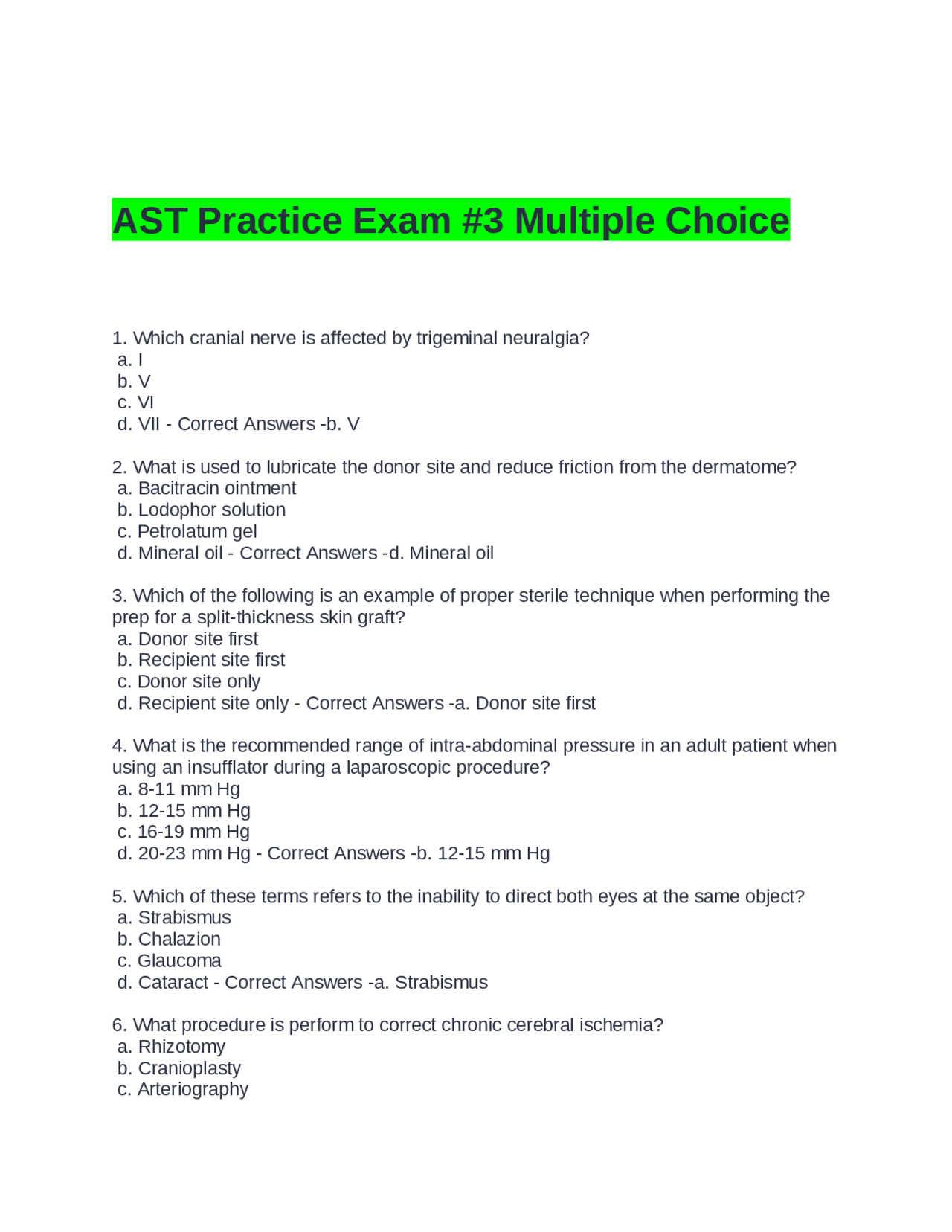 AST Practice Exam #3: Multiple Choice Questions | Exams Nursing | Docsity