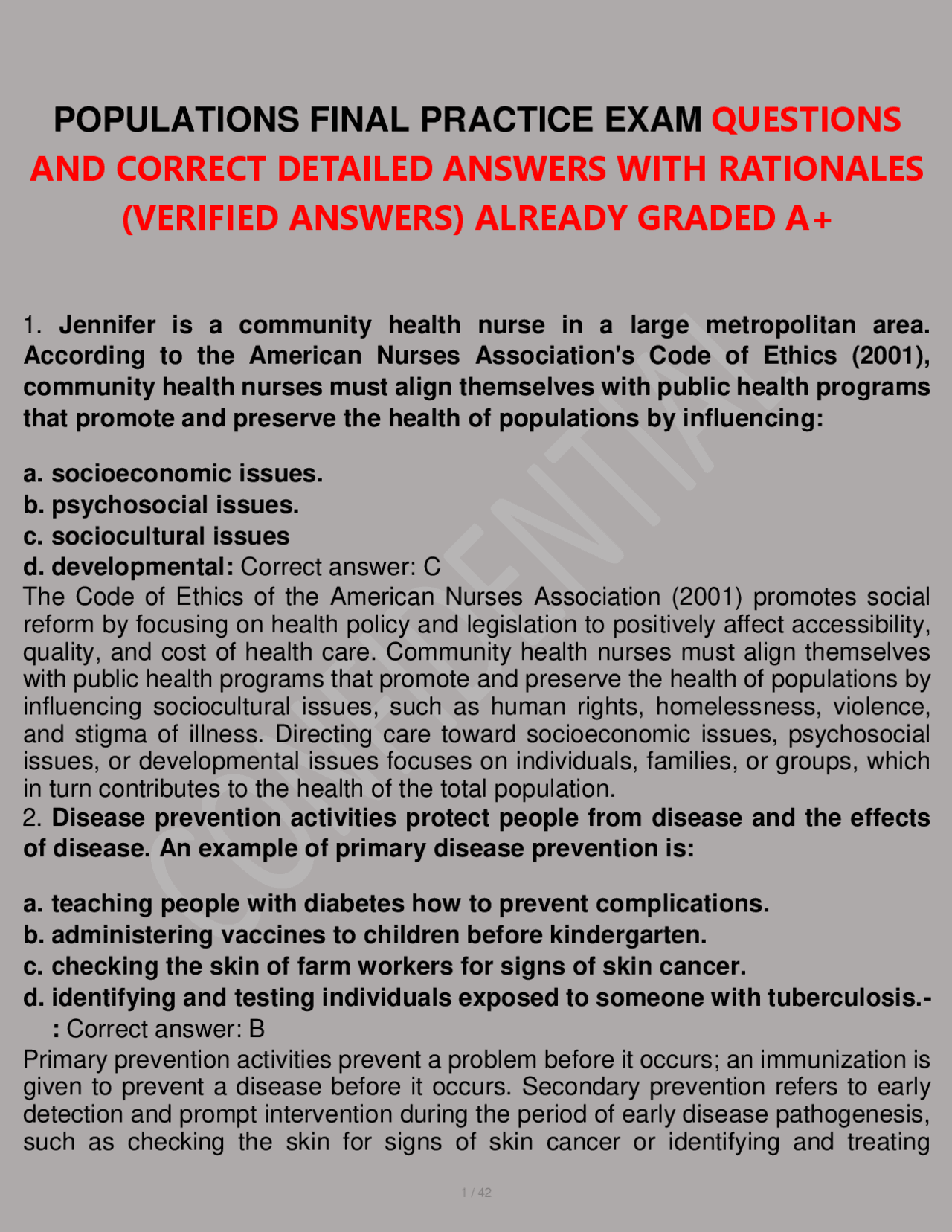 Populations Final Practice Exam Questions and Answers | Exams Medicine ...