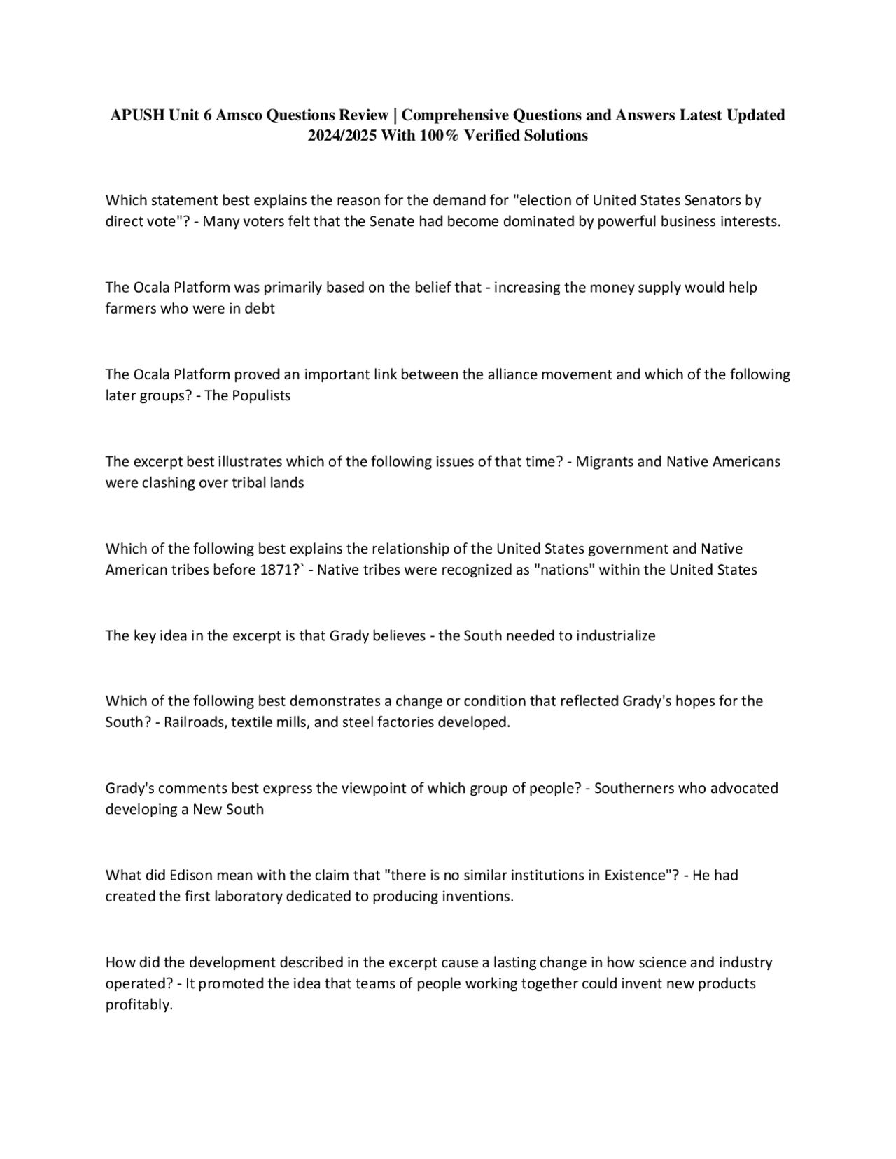 APUSH Unit 6 Amsco Questions Review | Comprehensive Questions and ...