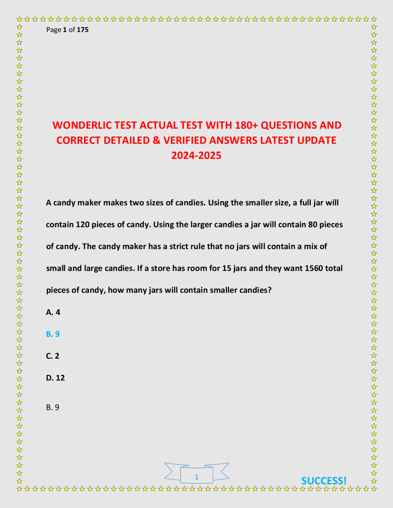WONDERLIC TEST ACTUAL TEST WITH 180+ QUESTIONS AND CORRECT DETAILED ...