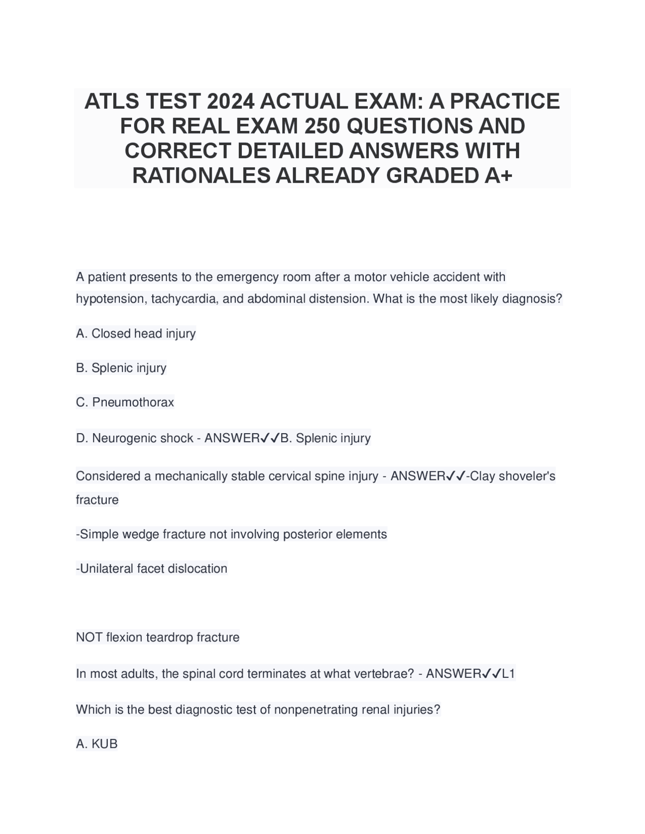 ATLS Test 2024: Practice Exam with Detailed Answers and Rationales ...