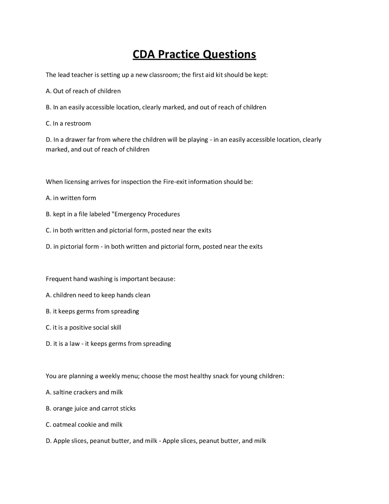 CDA Practice Questions: Early Childhood Education | Exams Advanced ...