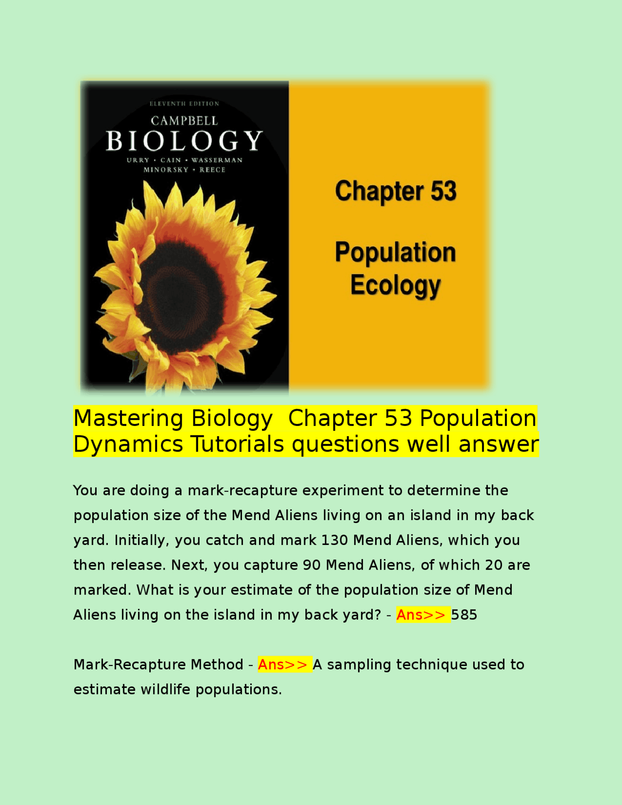 Mastering Biology: Chapter 53 Population Dynamics Tutorials | Exams ...