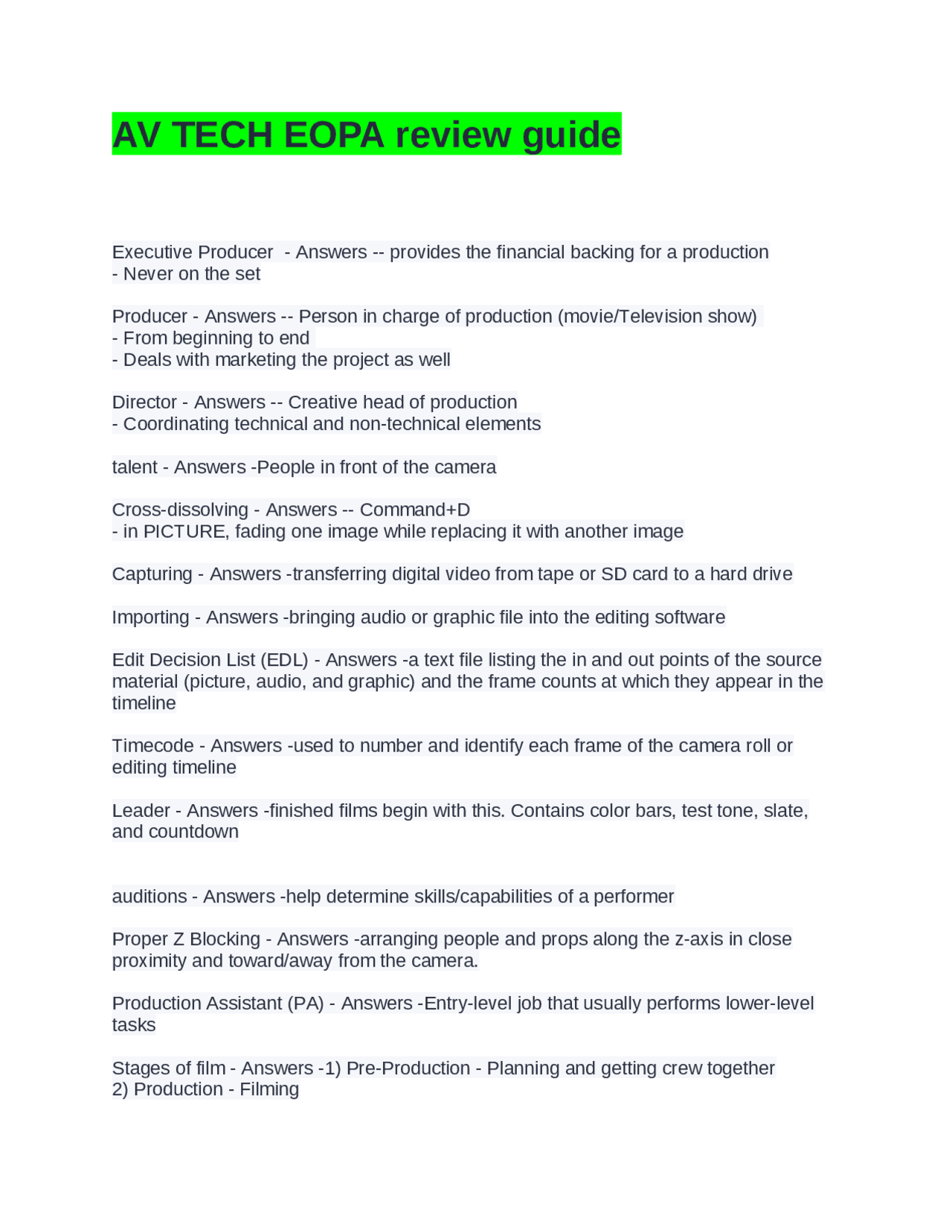 AV Tech EOPA Review Guide: Essential Terms and Concepts for Audiovisual ...