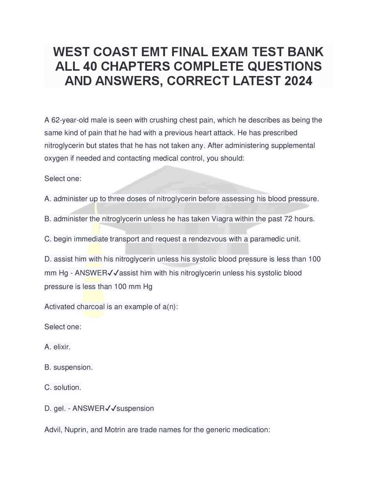 EMT Final Exam Test Bank: Comprehensive Questions and Answers for All ...