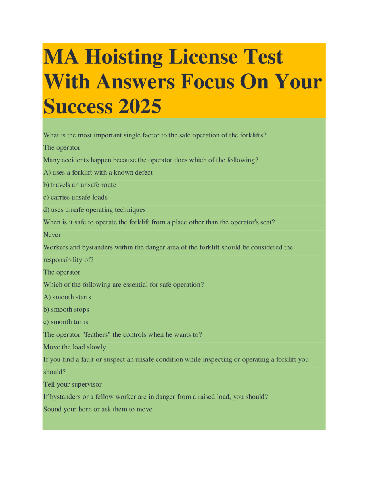 MA Hoisting License Test With Answers Focus On Your Success 2025 ...