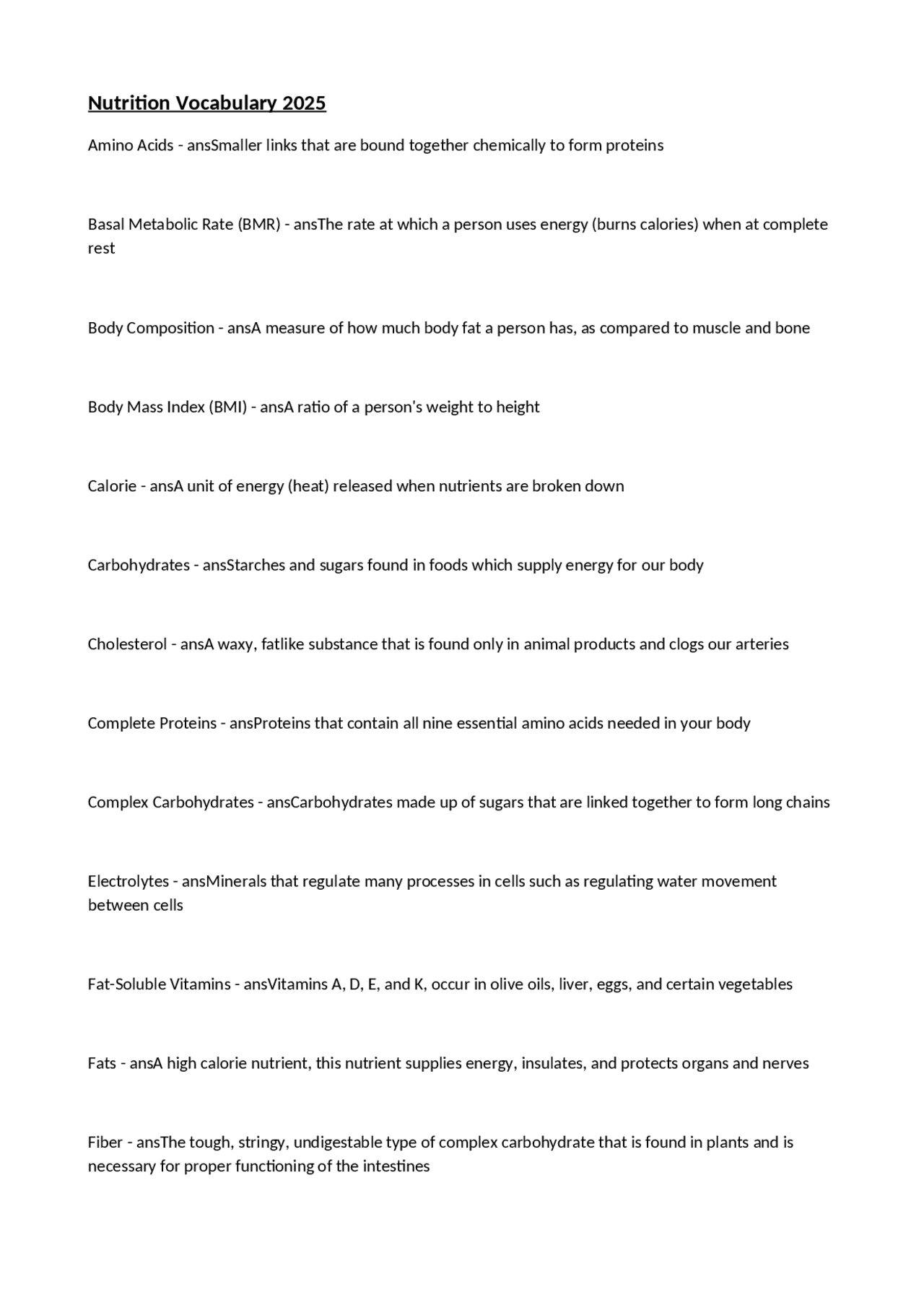 Nutrition Vocabulary: Key Terms and Definitions | Exercises Nutrition ...