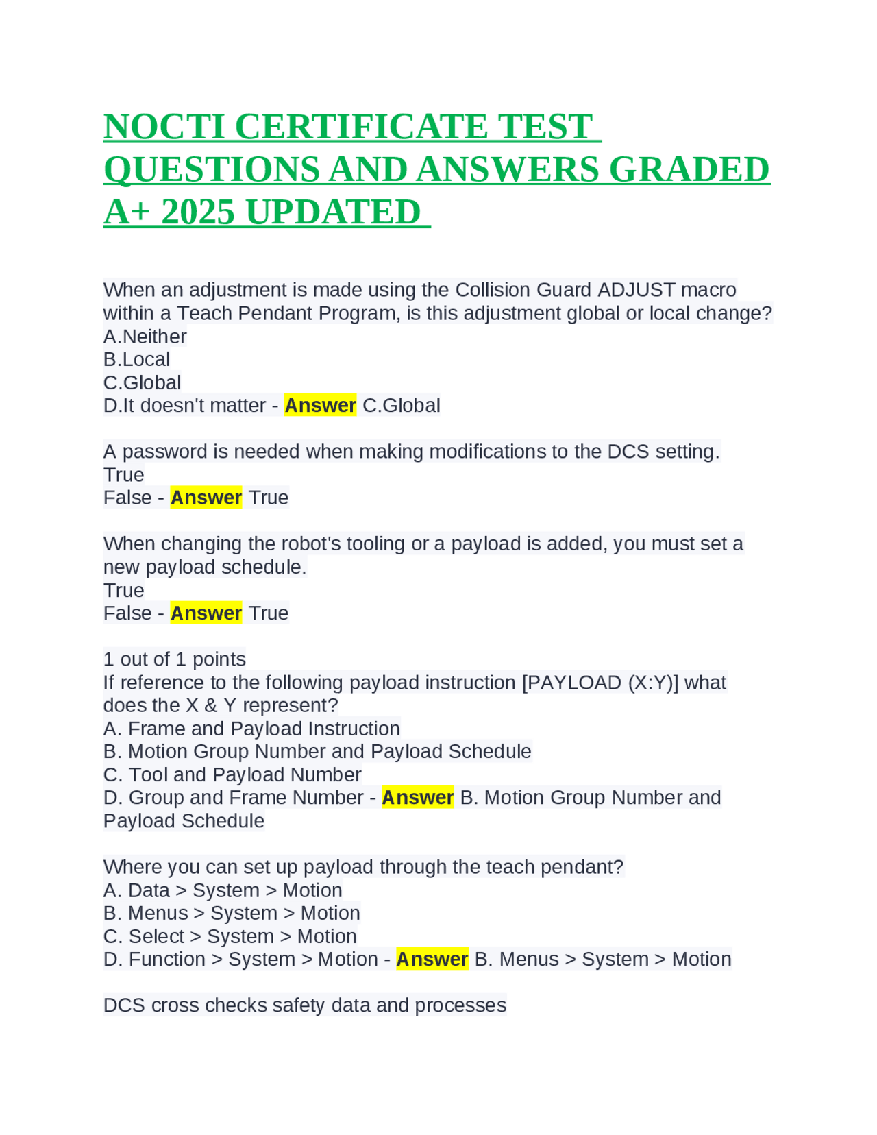 NOCTI Certificate Test Questions and Answers for Robotics | Exams ...