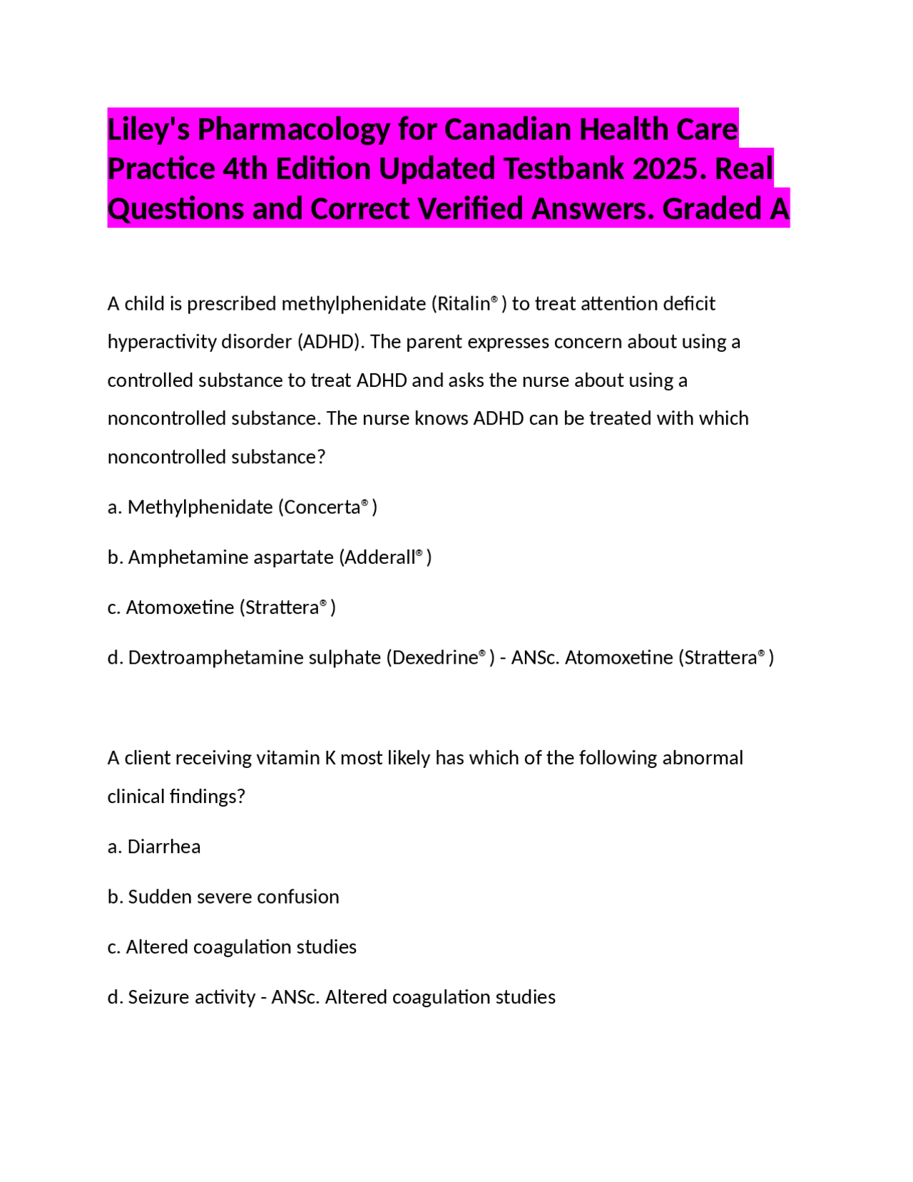 Liley's Pharmacology for Canadian Health Care Practice 4th Edition ...