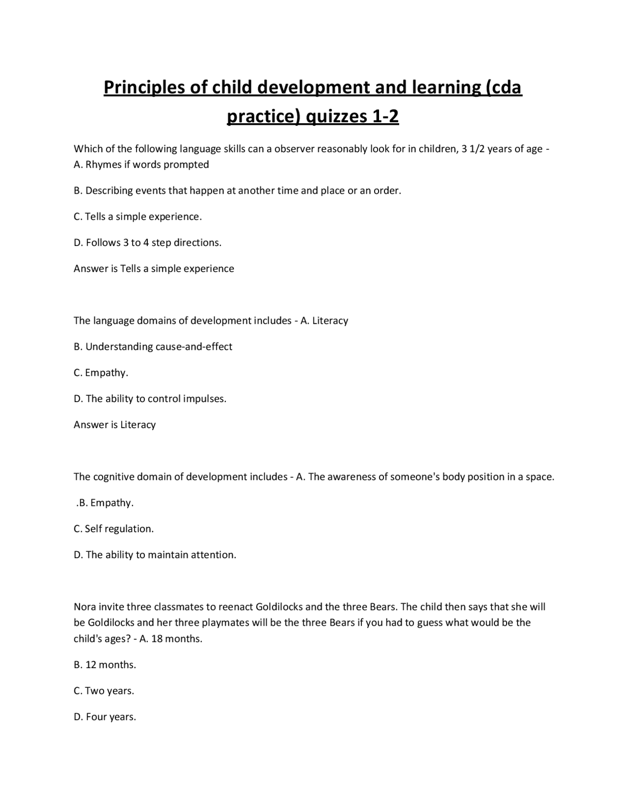 Principles of Child Development and Learning: Quizzes 1-2 | Exams ...