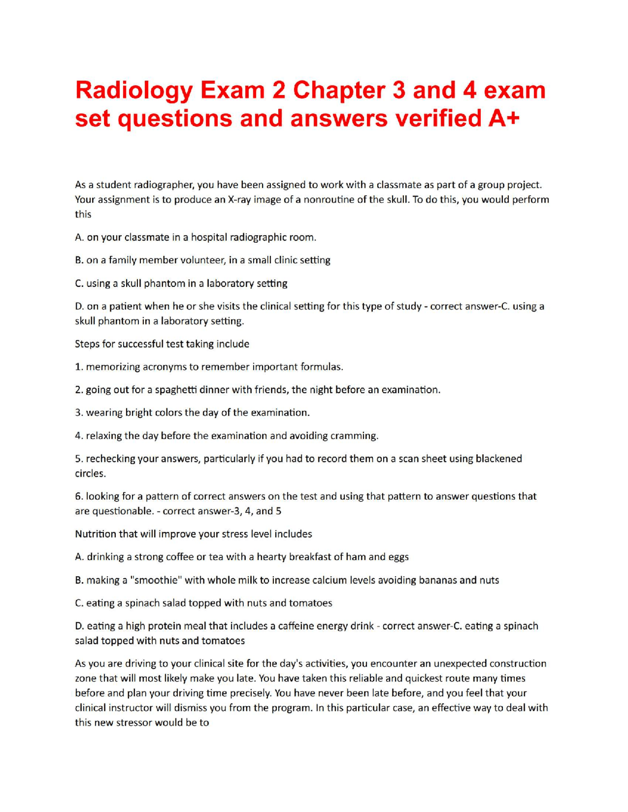 Radiology Exam 2 Chapter 3 and 4 exam set questions and answers verified A.pdf | Exercises ...
