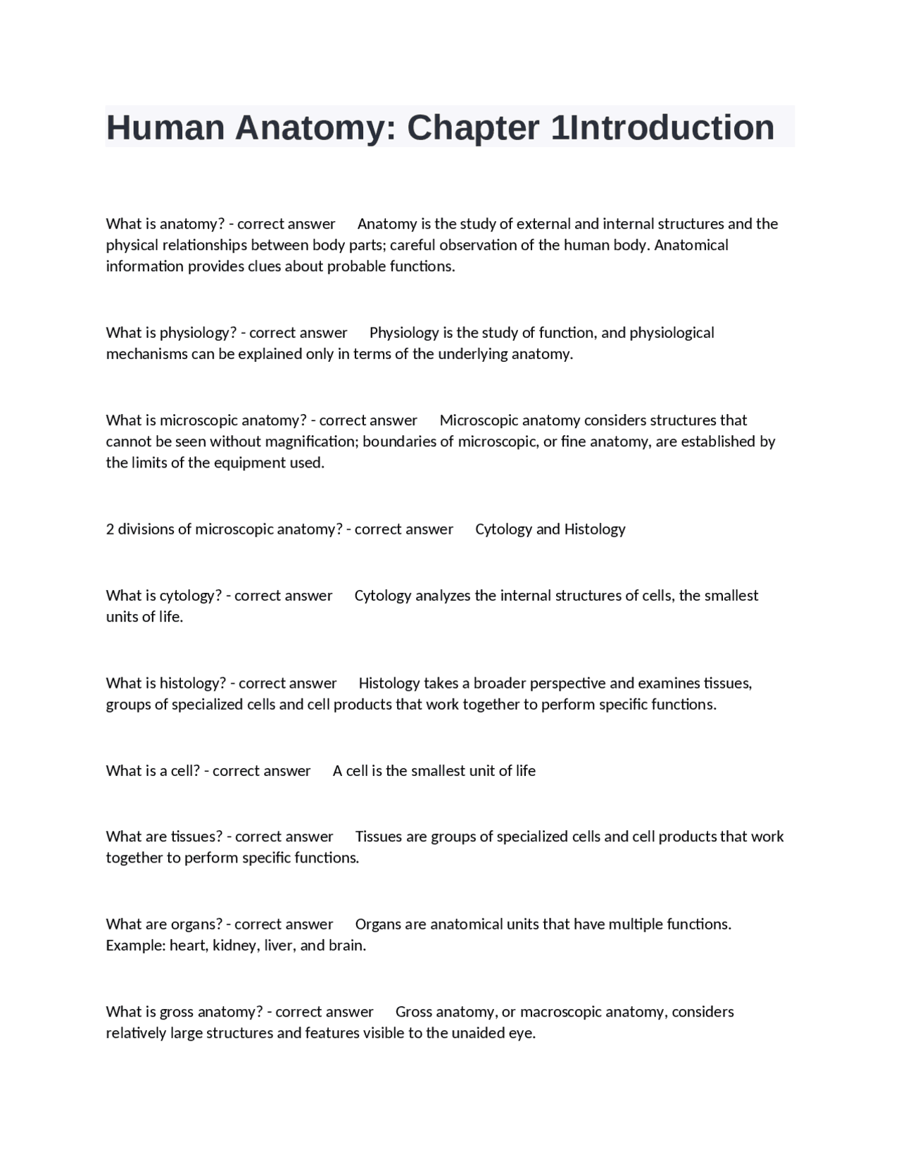 Human Anatomy: Introduction to the Study of the Human Body | Exams ...