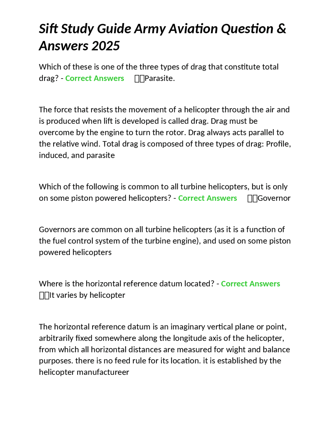 Army Aviation Study Guide: Questions and Answers | Exams Nursing | Docsity