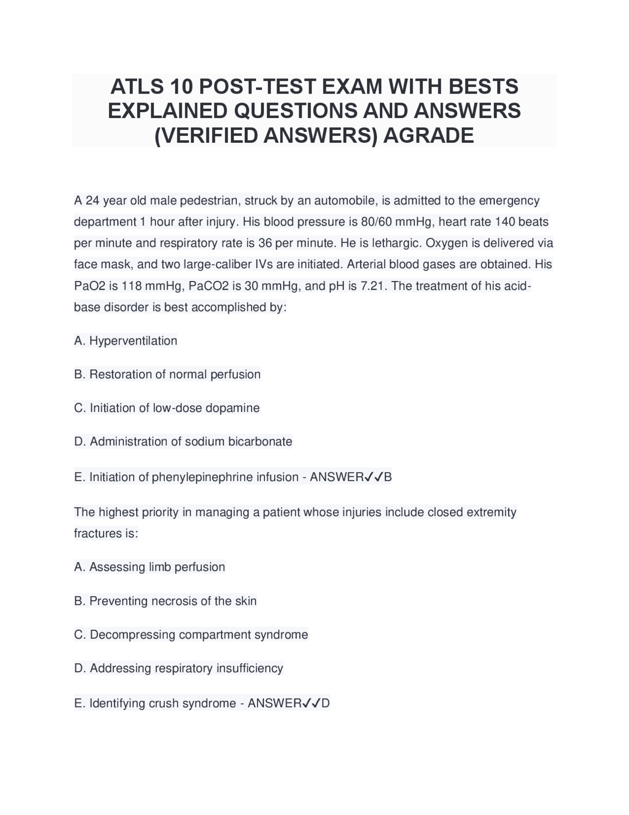 ATLS 10 POST-TEST EXAM WITH BESTS EXPLAINED QUESTIONS AND ANSWERS ...