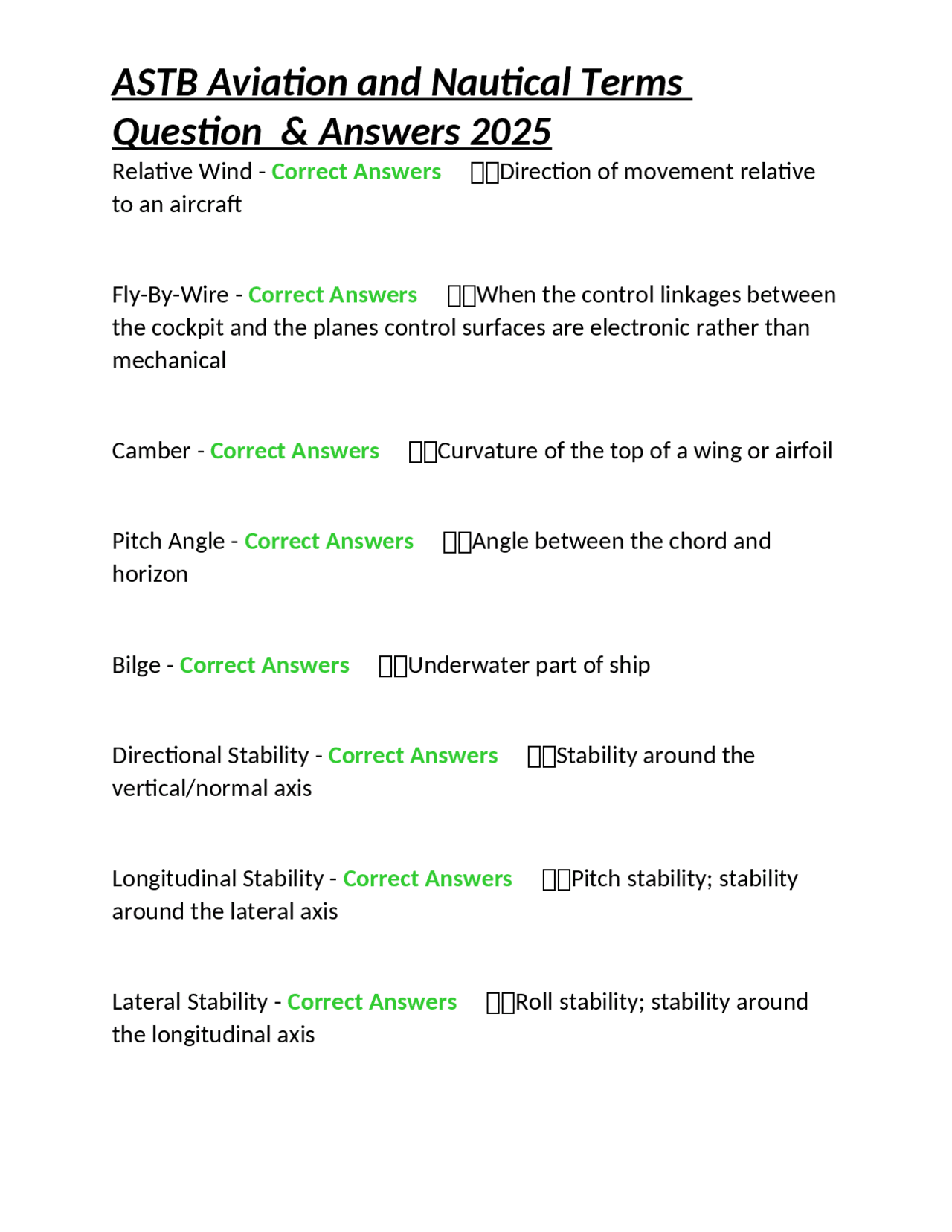 ASTB Aviation and Nautical Terms: Questions and Answers 2025 | Exams ...