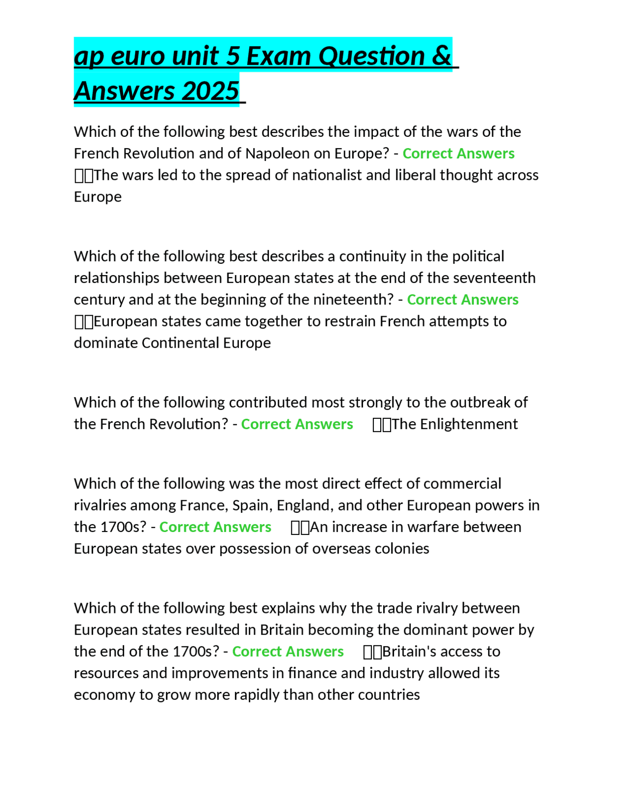 ap euro unit 5 Exam Question & Answers 2025 | Exams European History ...