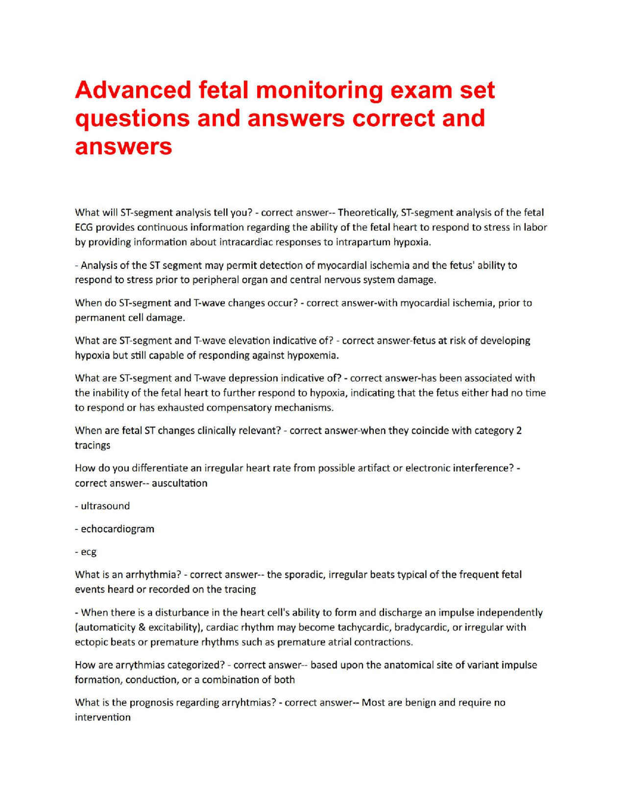 Advanced fetal monitoring exam set questions and answers correct and answers.pdf | Exercises ...