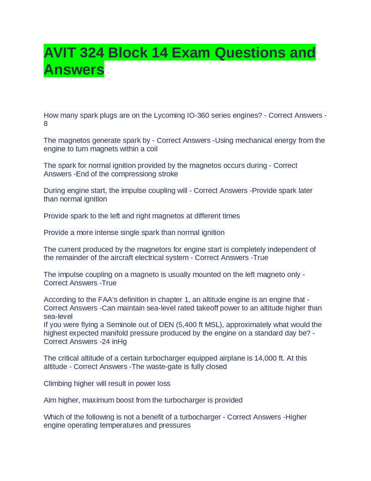 AVIT 324 Block 14 Exam Questions and Answers | Exams Advanced Education ...