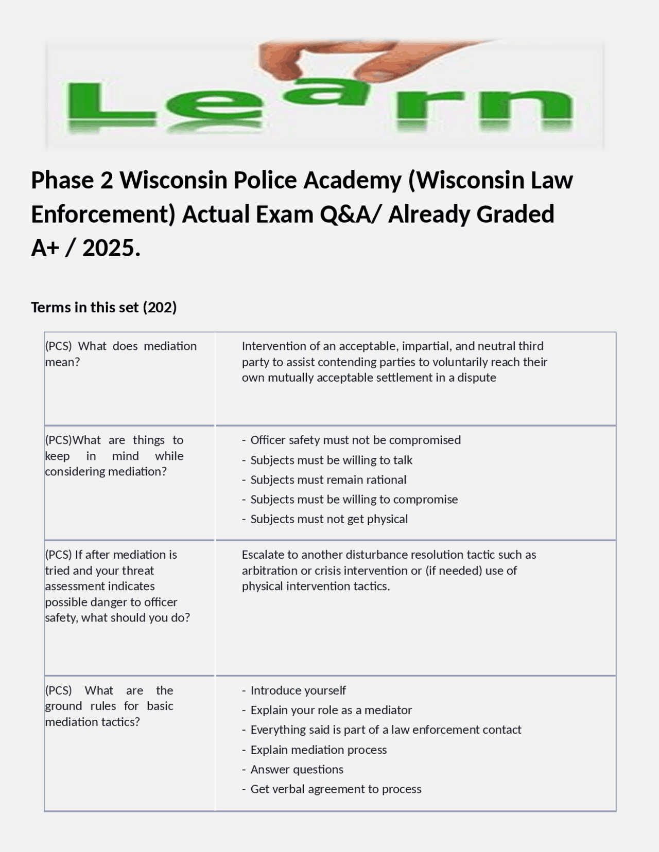 Wisconsin Police Academy Exam: Disturbance, Crisis, & Evidence | Exams ...