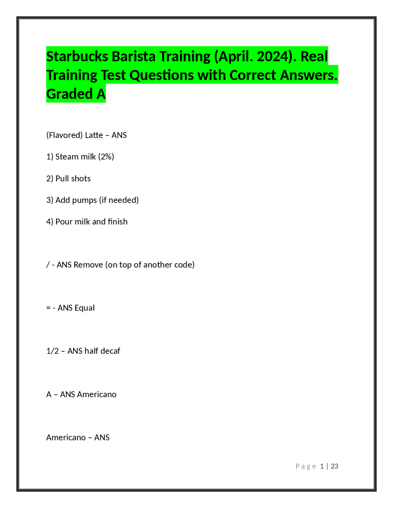 Starbucks Barista Training: Real Training Test Questions and Answers ...