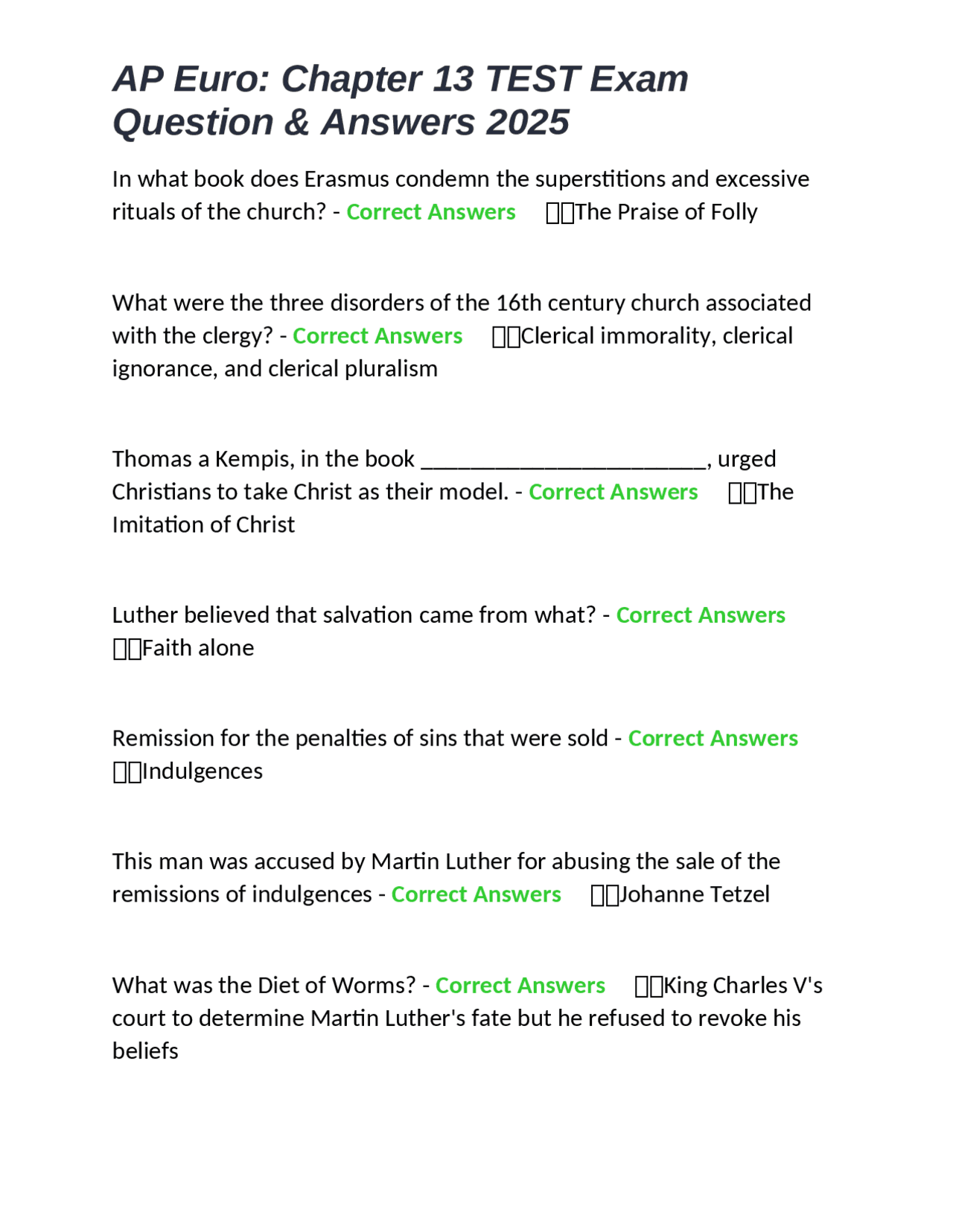 AP Euro: Chapter 13 Test Exam - Questions and Answers | Exams Nursing ...