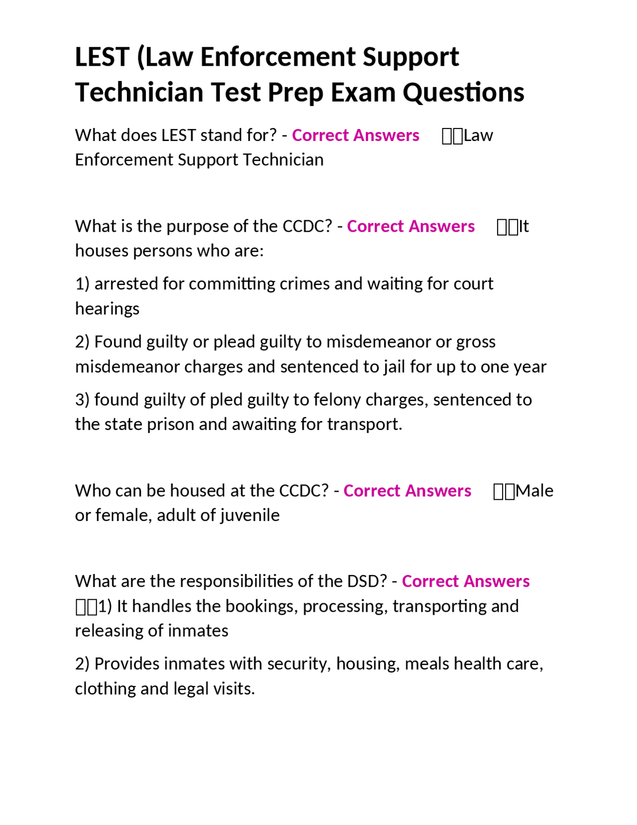LEST (Law Enforcement Support Technician) Test Prep Exam Questions and ...