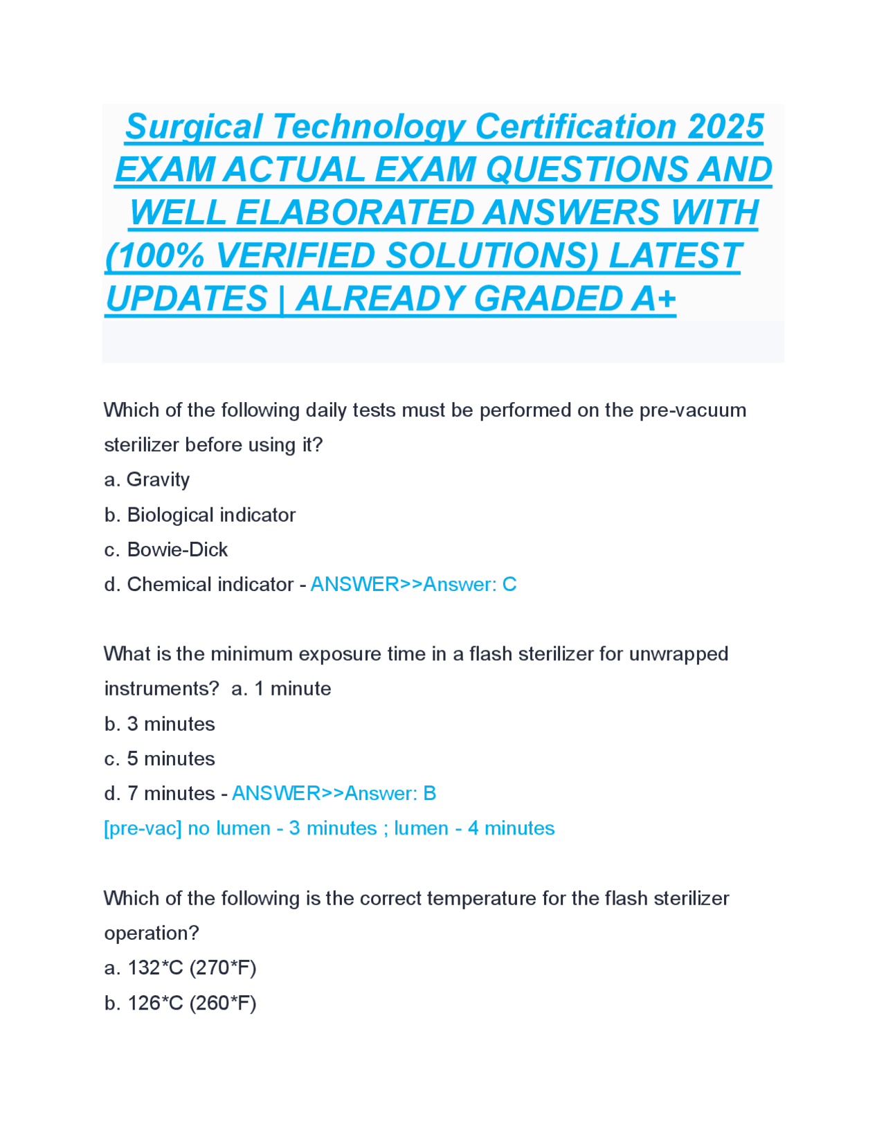 Surgical Technology Certification Exam Questions and Answers | Exams ...