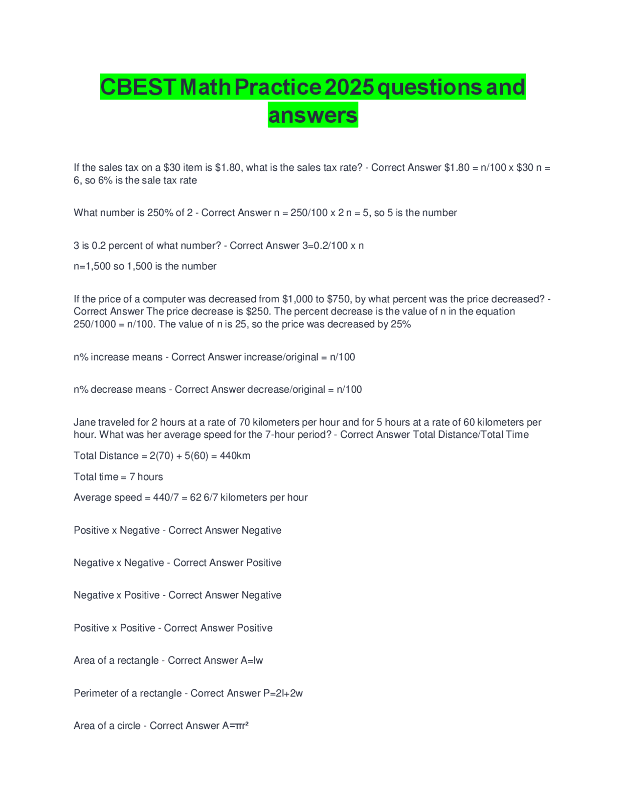 CBEST Math Practice 2025 questions and answers | Exams Mathematics ...